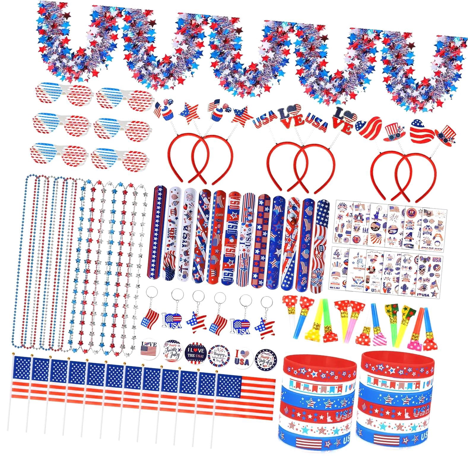 SKYSONIC 4th of July Red White Blue Patriotic Set with Headbands ...