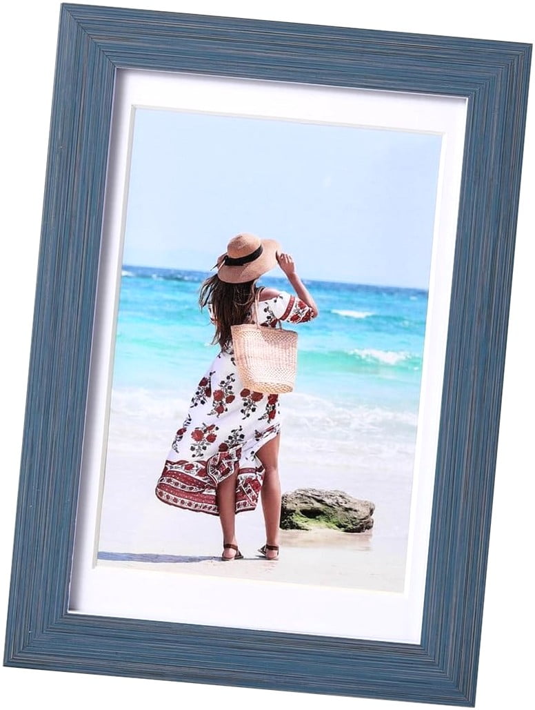 SKYSONIC 4x6 Blue Picture Frame for Displaying 3.5x5 Photos with Mat or ...