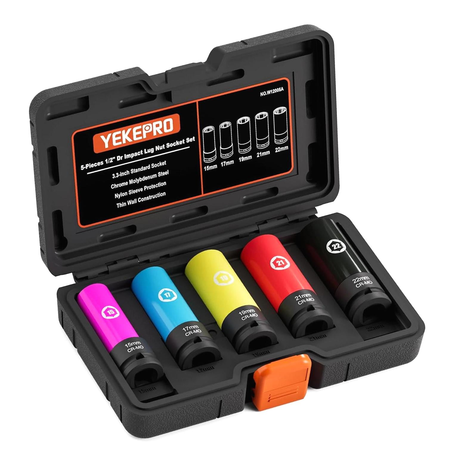 SKYSONIC 5-Piece 1/2 Inch Drive Impact Lug Nut Socket Set, Metric Sizes ...