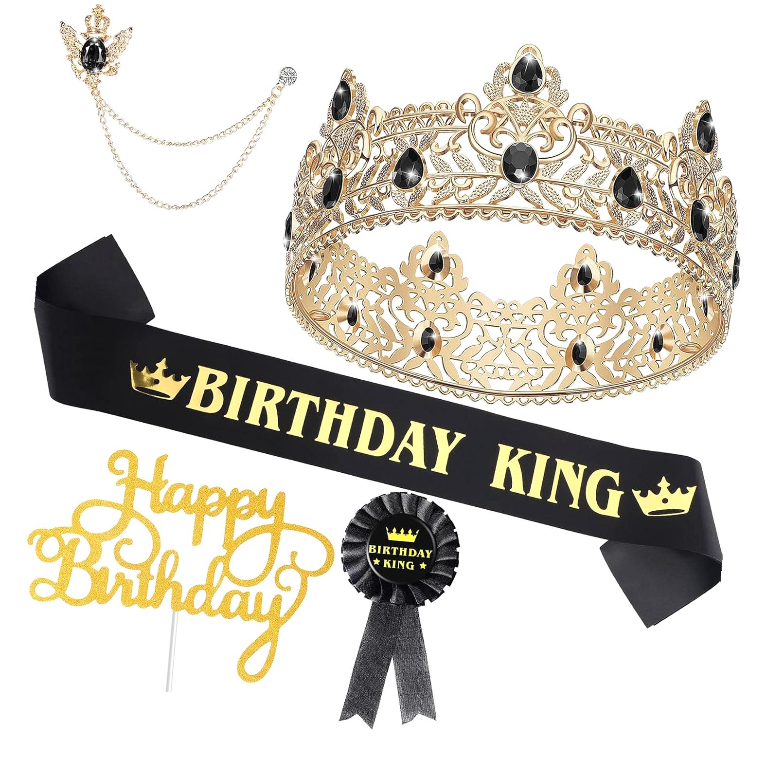 SKYSONIC 5-Piece Birthday Set Featuring Man Crown Sash Tinplate Badge ...