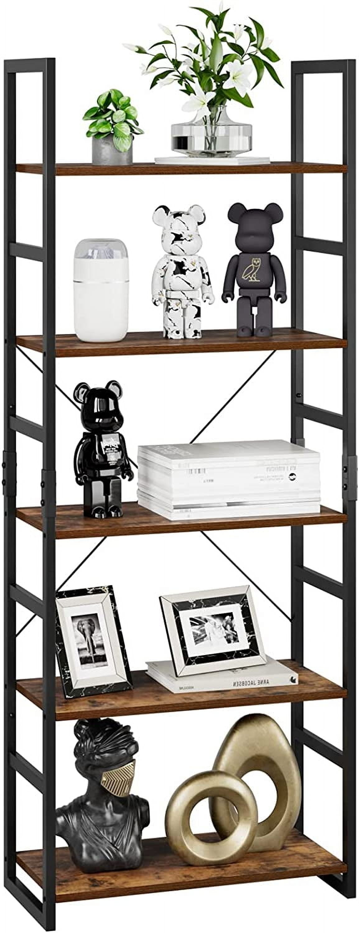 SKYSONIC 5 Tier Industrial Bookshelf, Modern Storage Shelf Organizer ...