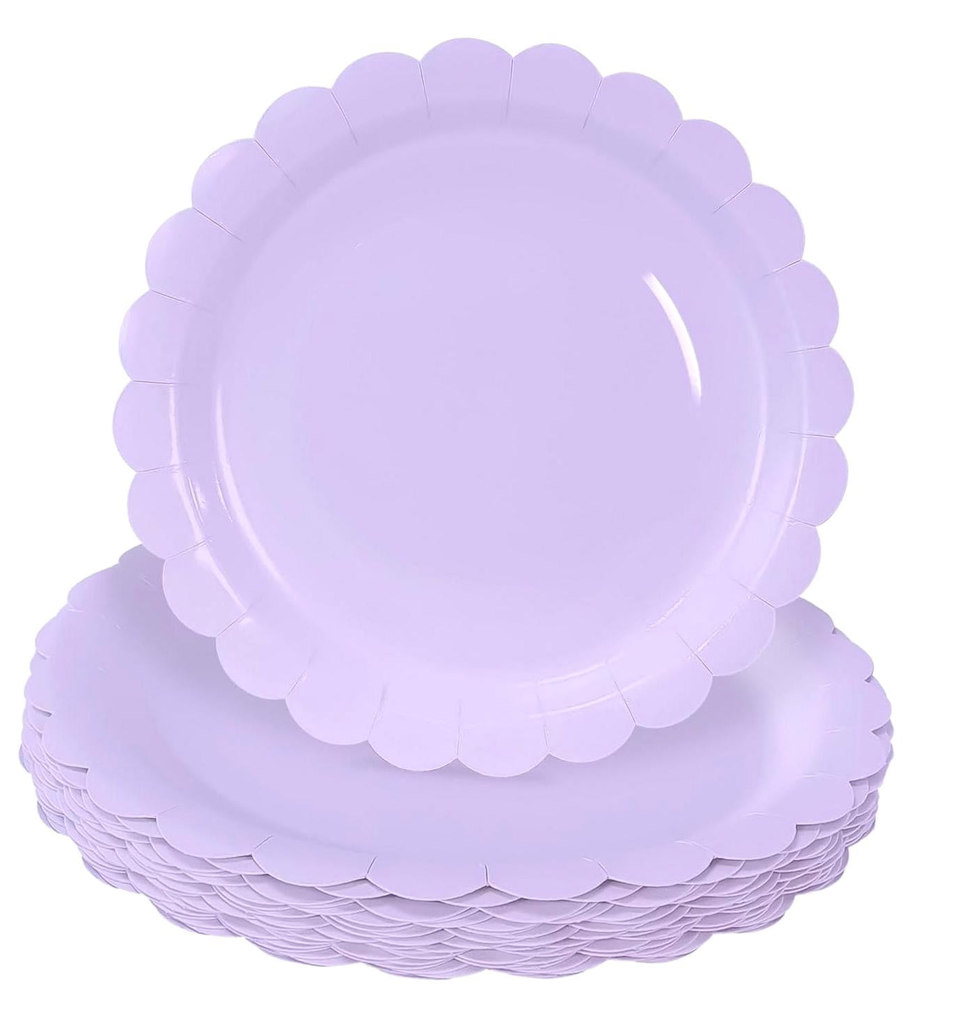 SKYSONIC 50 Count Light Paper Plates 9 Inch Lavender Scalloped Plates ...
