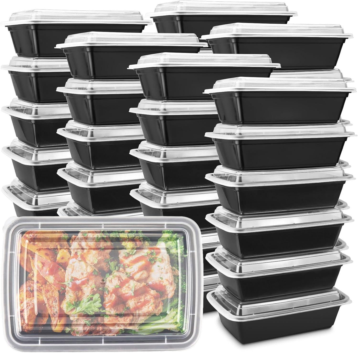 SKYSONIC 50 Pack- Meal Prep Containers Reusable 24oz, Plastic Food Prep ...