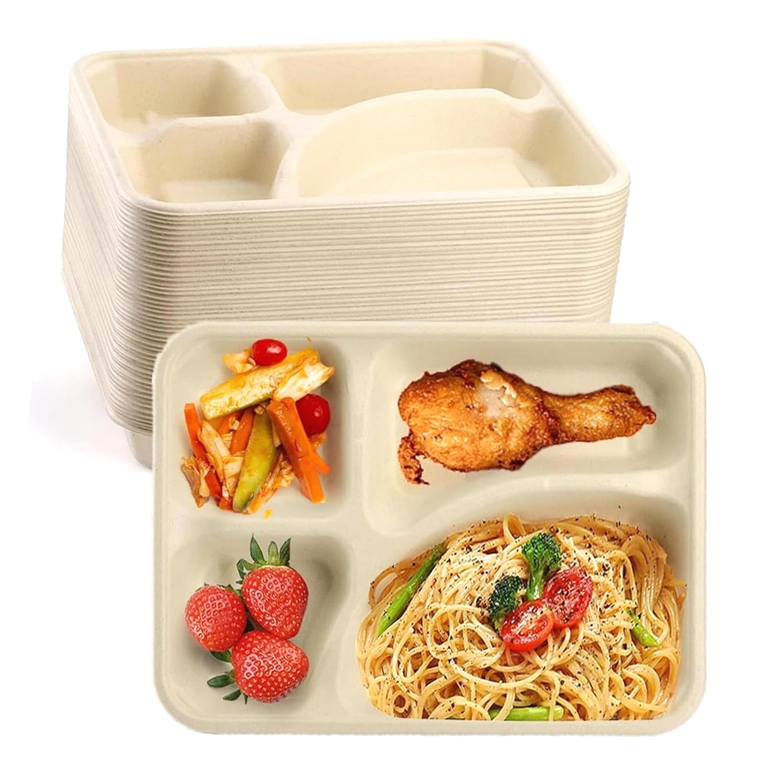 SKYSONIC 50 Pack Paper Plates, Sugarcane Compartment Plate, Microwave ...