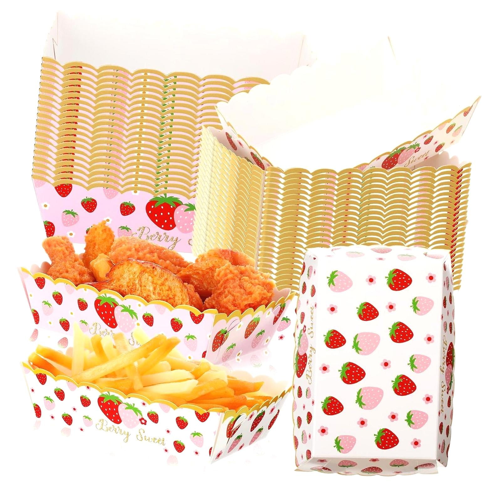 SKYSONIC 50 Pcs Strawberry Paper Food Trays, Berry Plates for ...