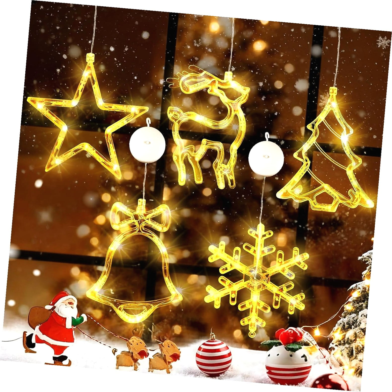 SKYSONIC 5Pieces Christmas Window Lights Decorations, Lighted Tree ...