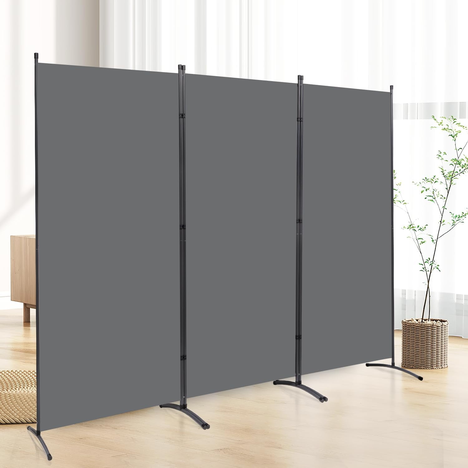 SKYSONIC 6 FT Tall Room Divider Screen Fabric Wall Divider with Metal ...