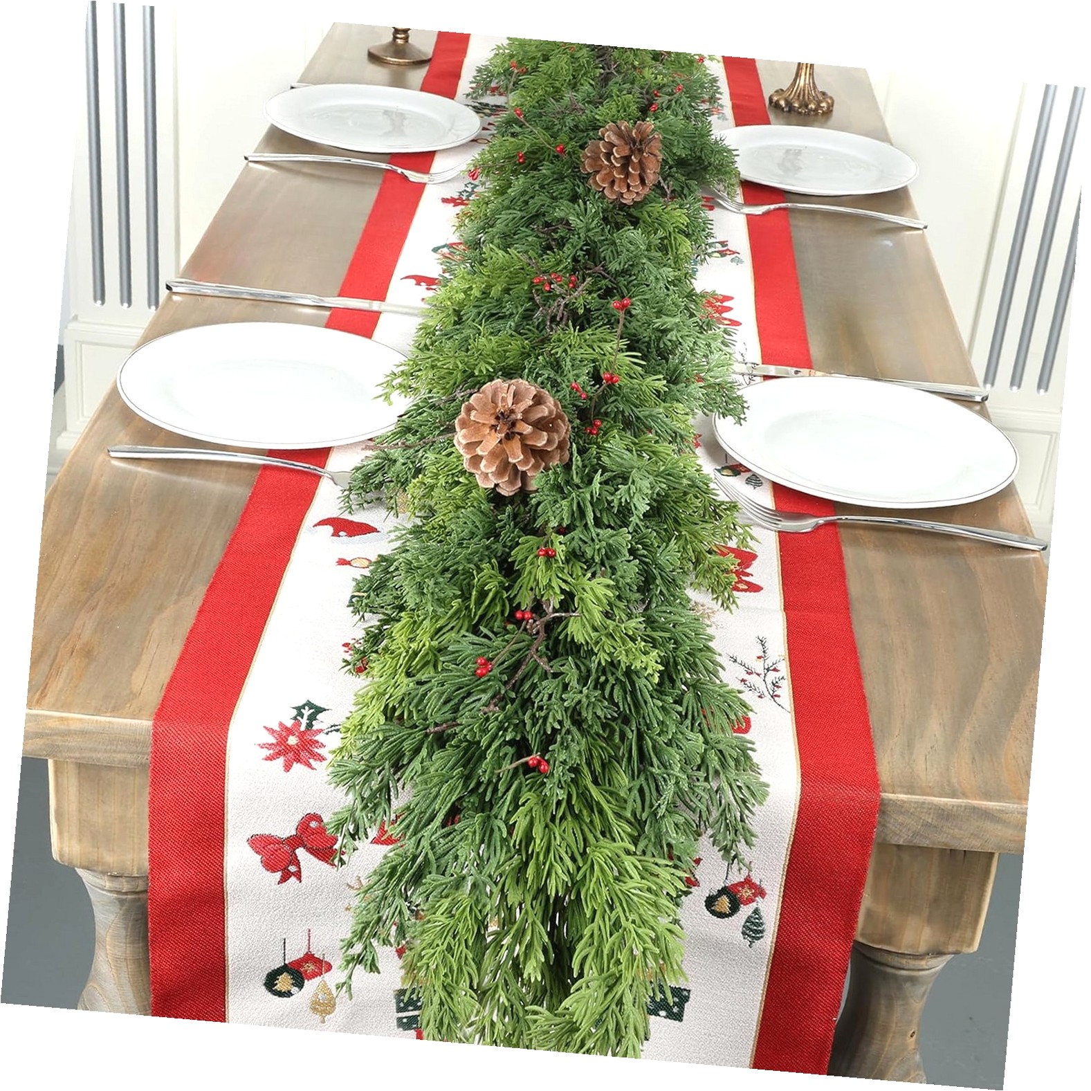SKYSONIC 6 Ft Touch Christmas Garlands with Pine Cone, Thick and Full ...