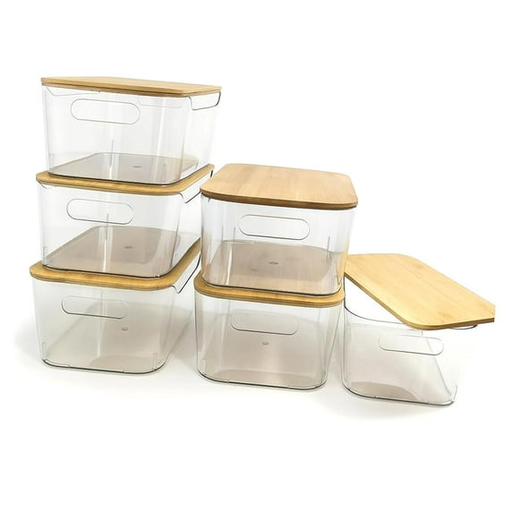 SKYSONIC 6 Pack Clear Storage Bins with , Stackable Organization and ...