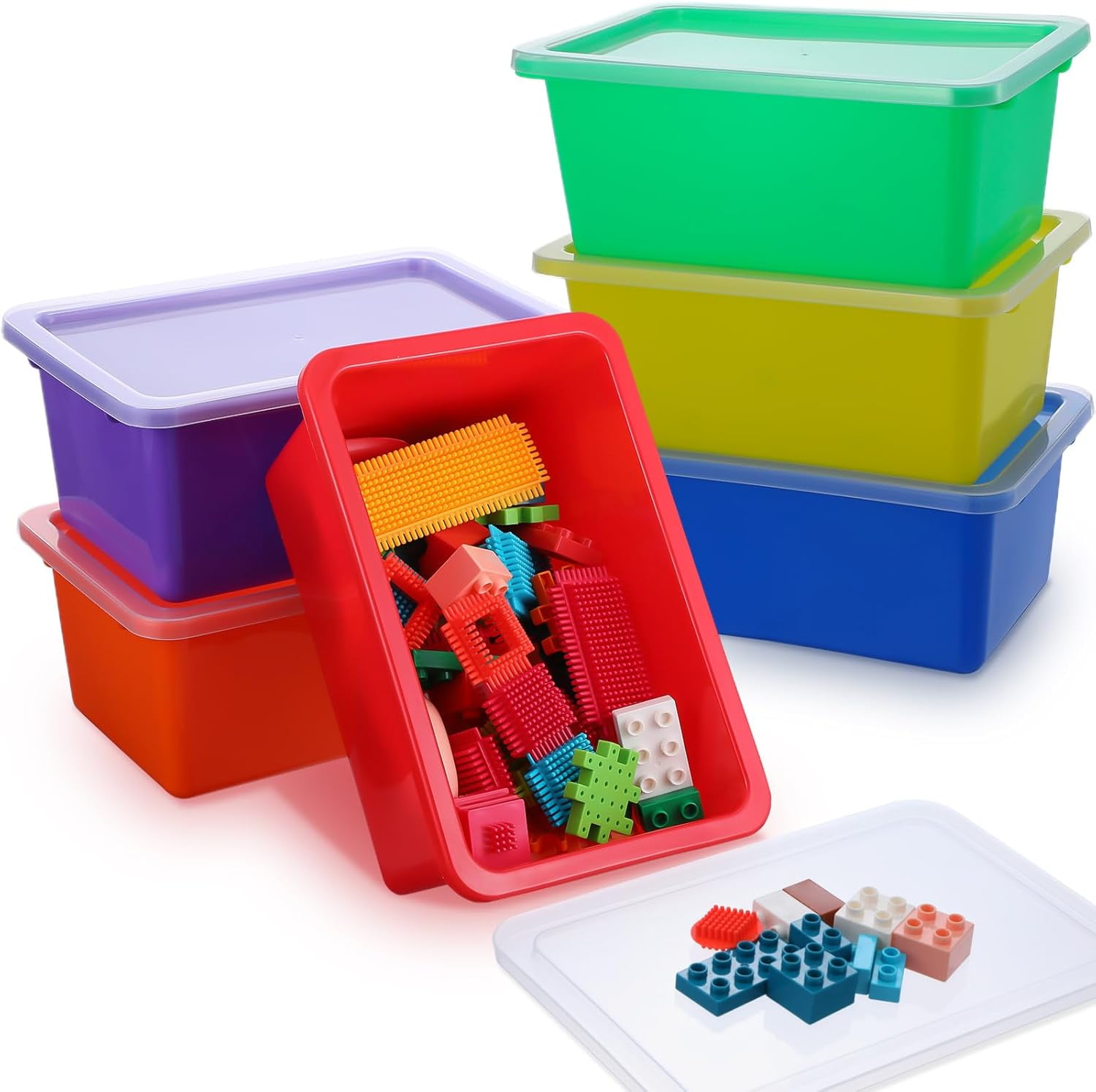 SKYSONIC 6 Pack Small Cubby Bins Storage Bins with Lids, 5 Qt Plastic ...