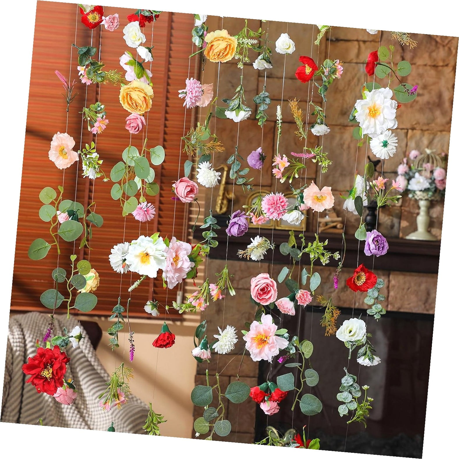 SKYSONIC 6 Pcs 35.4 ft Garlands Hanging Wildflower Backdrop Artificial ...