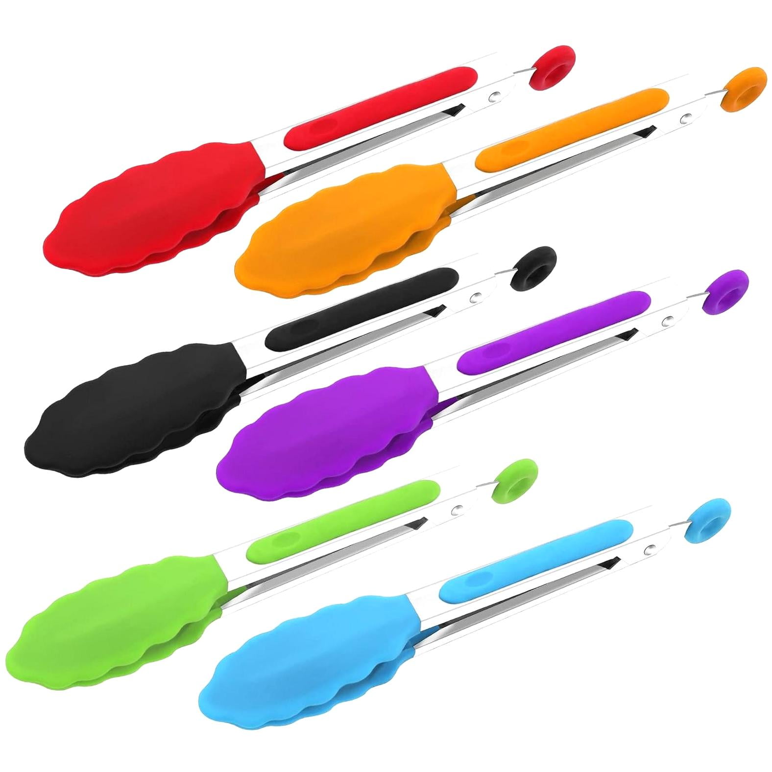 SKYSONIC 6-Piece Kitchen Tongs Set, 7 Inch Mini Silicone Tongs, Serving ...