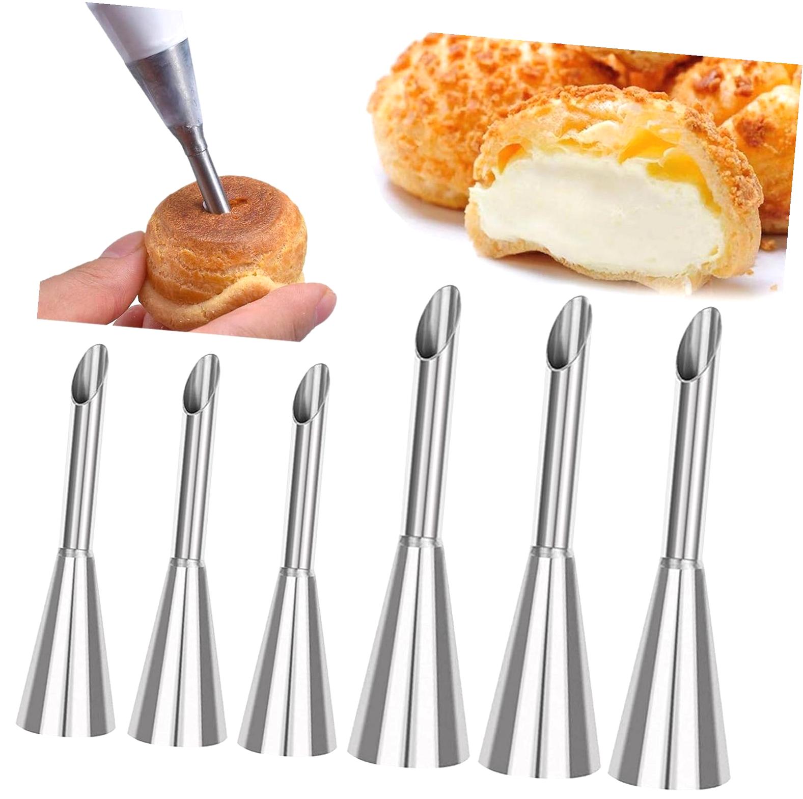 SKYSONIC 6 Piece Steel Icing Piping Nozzle Set, Long Puff Piping Tips ...