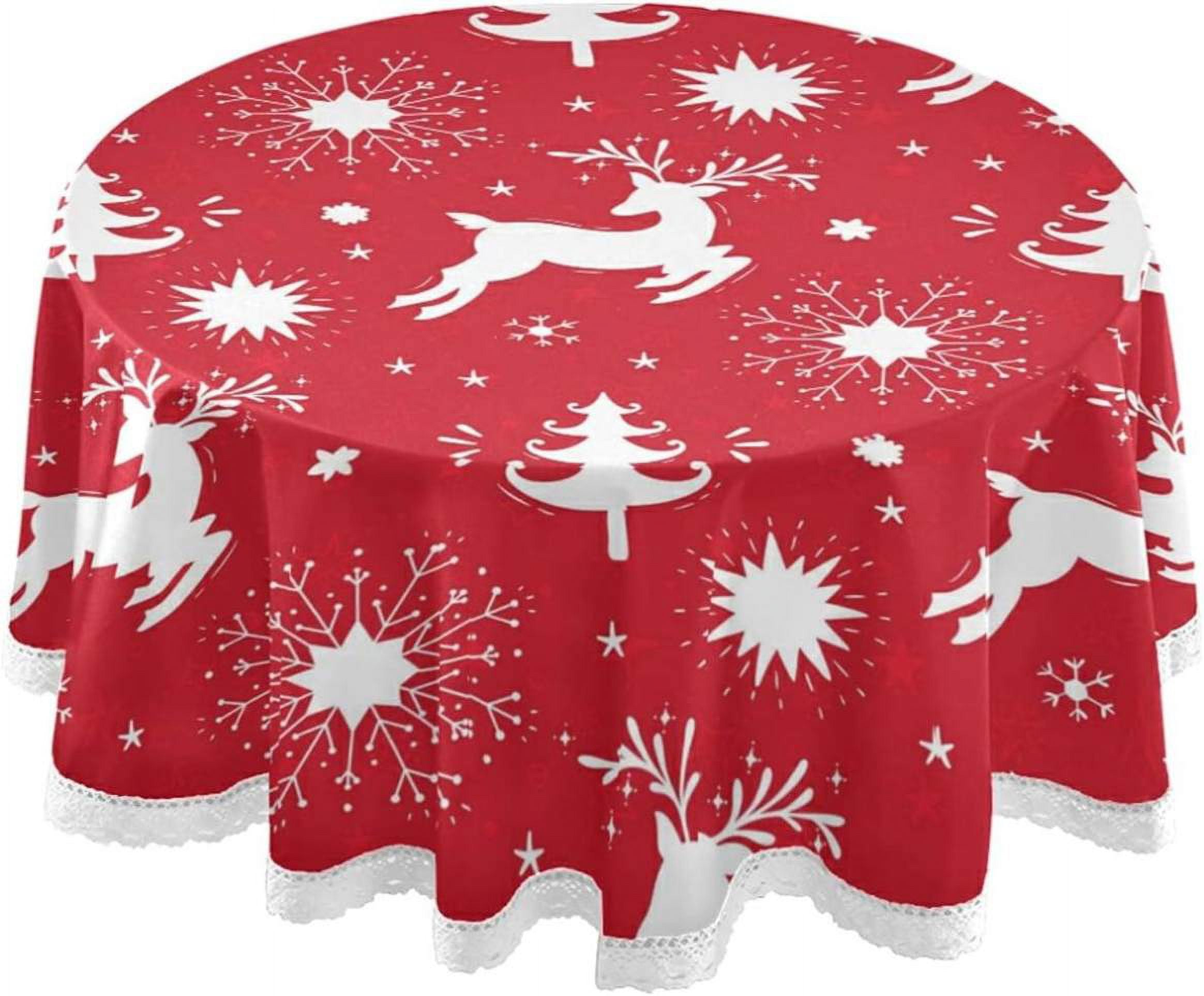 SKYSONIC 60" Merry Christmas Round Tablecloth Xmas Reindeer Snowy ...