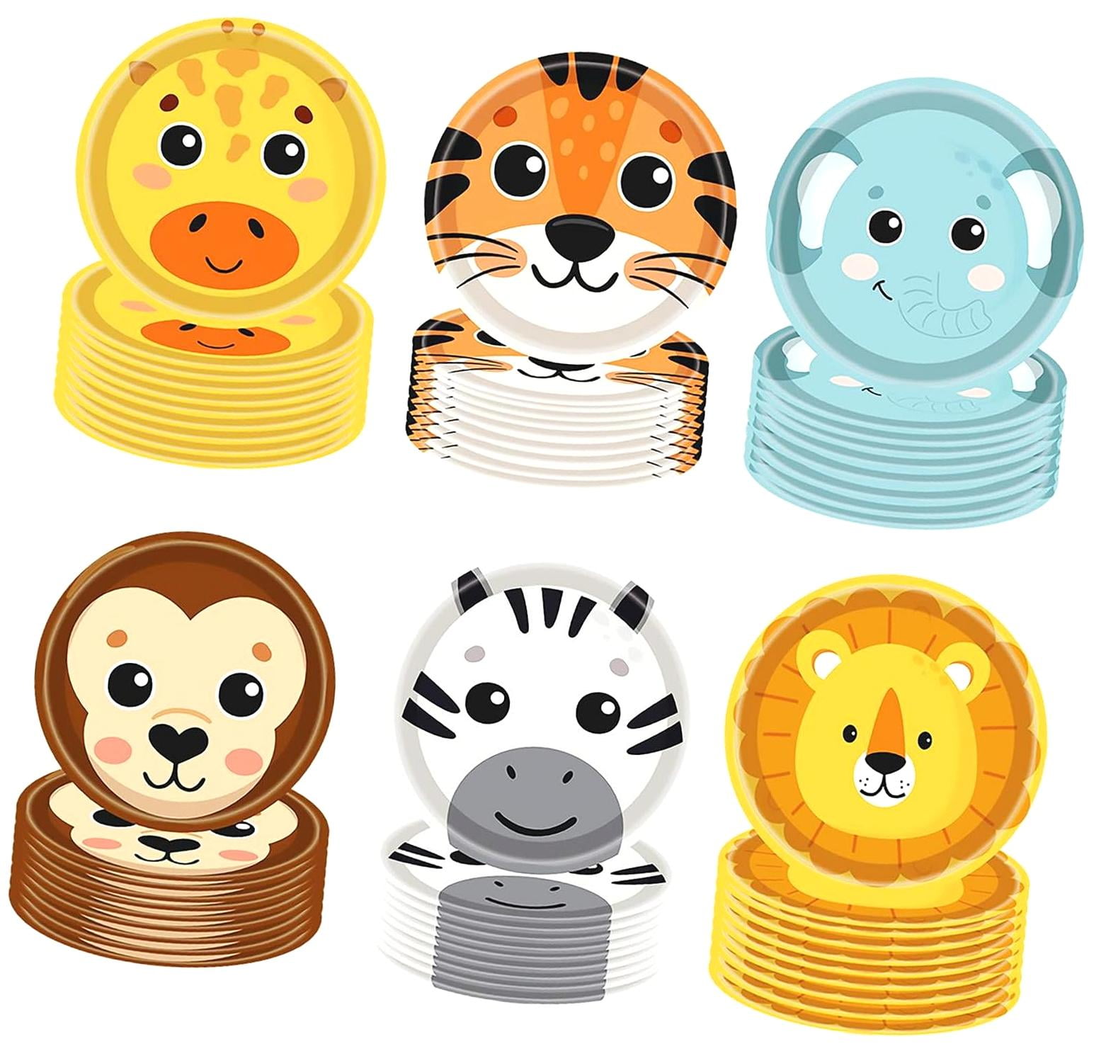 SKYSONIC 60Pcs Jungle Paper Plates Zoo Animal Print Party Supplies 7 ...