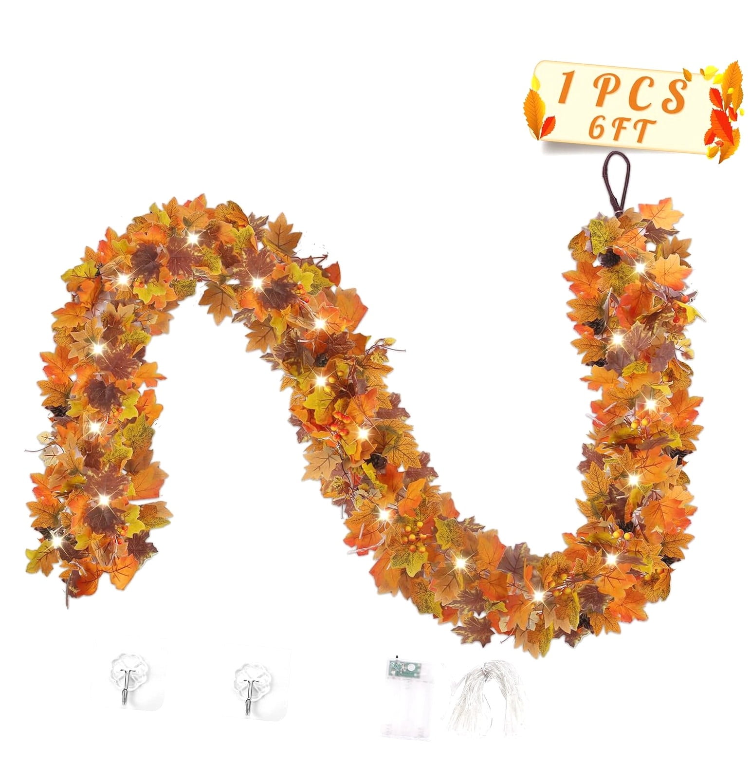 SKYSONIC 6FT Fall Decor, Fall Garland with Lights for Mantle, Fall ...