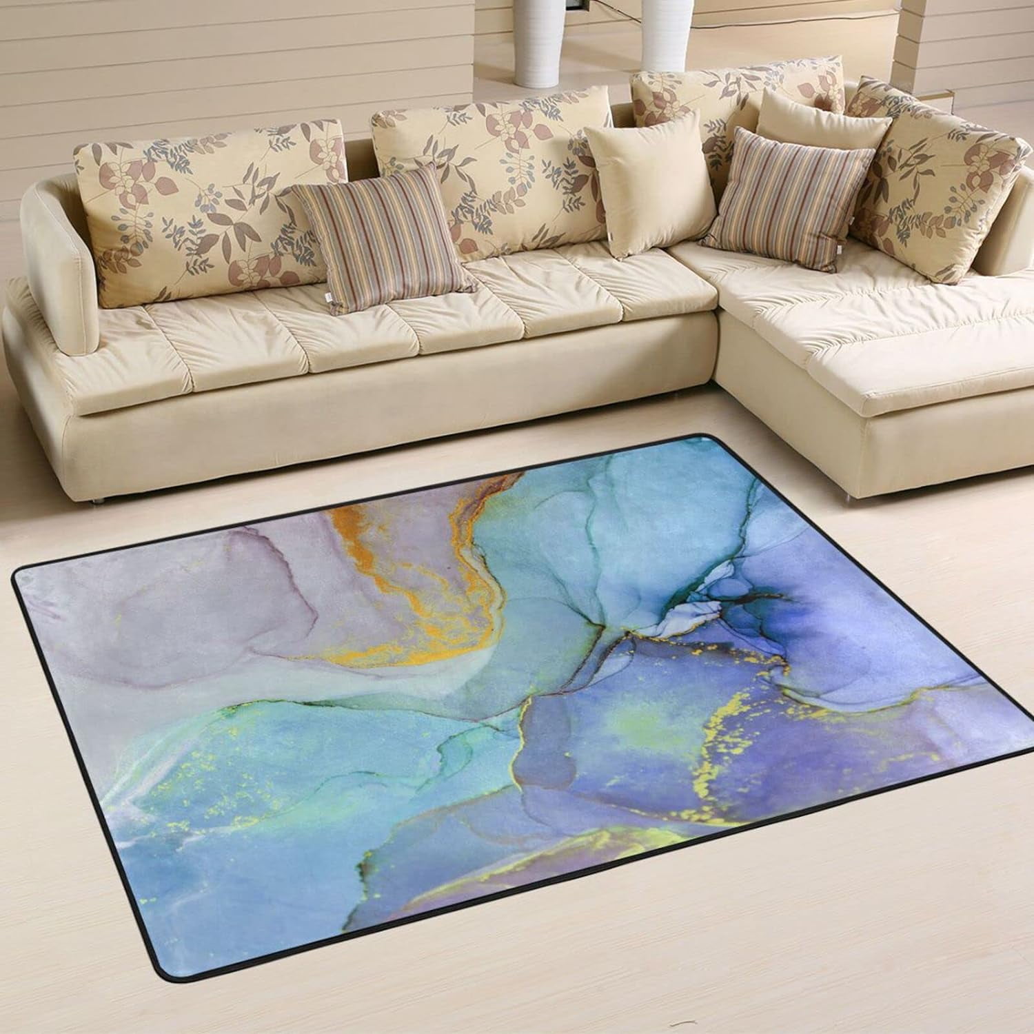 SKYSONIC 72x48in Abstract Paint Area Rug, Alcohol Ink Modern Floor ...