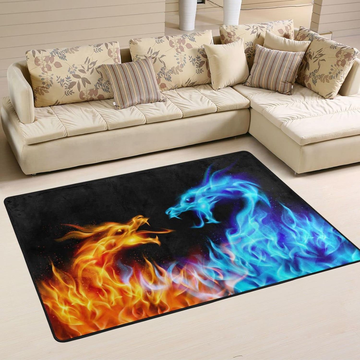SKYSONIC 72x48in Blue Red Dragons Area Rug, Art Style Floor Carpet for ...