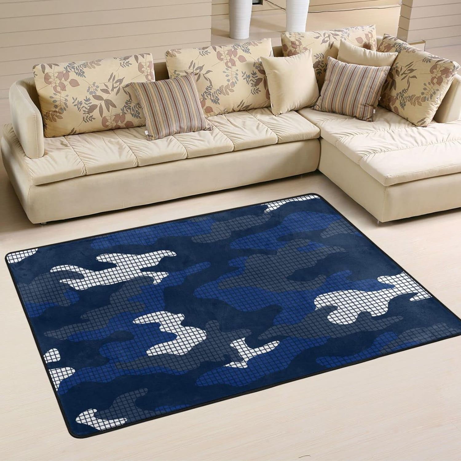SKYSONIC 72x48in Blue White Camouflage Area Rug, Floor Carpet for ...