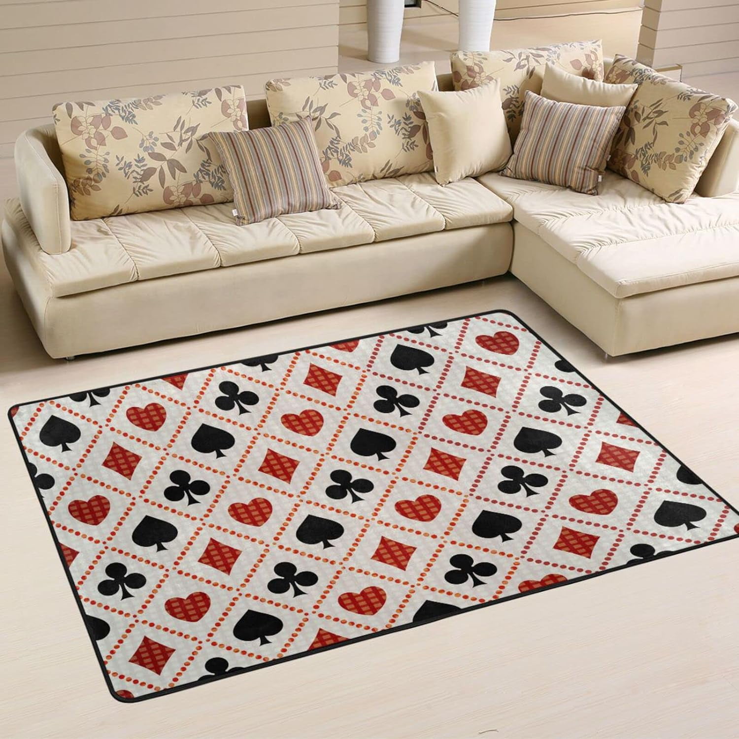 SKYSONIC 72x48in Card Suits Area Rug, Spades Poker Card Floor Carpet ...