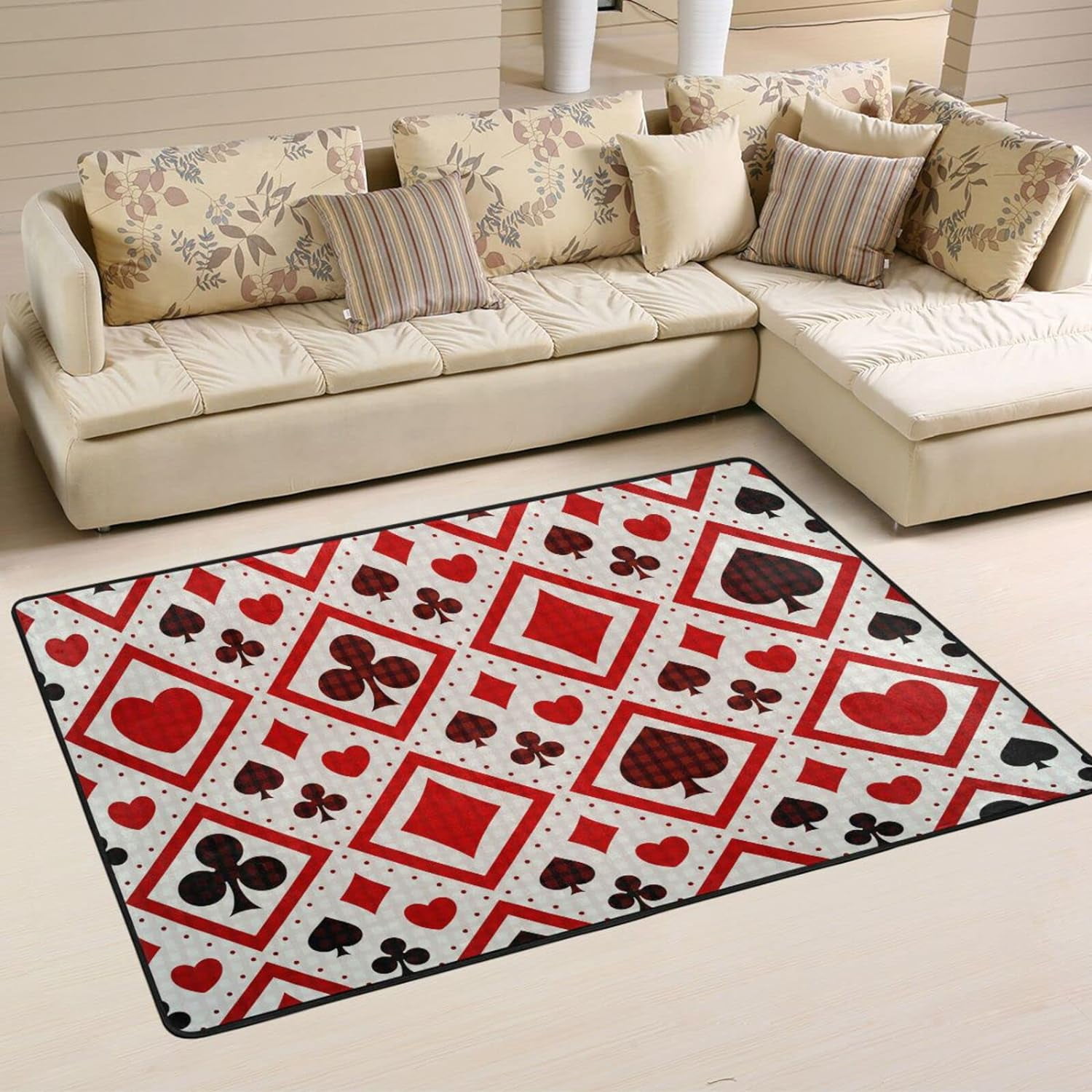 SKYSONIC 72x48in Cards Suits Poker Area Rug, Red Black Poker Floor ...