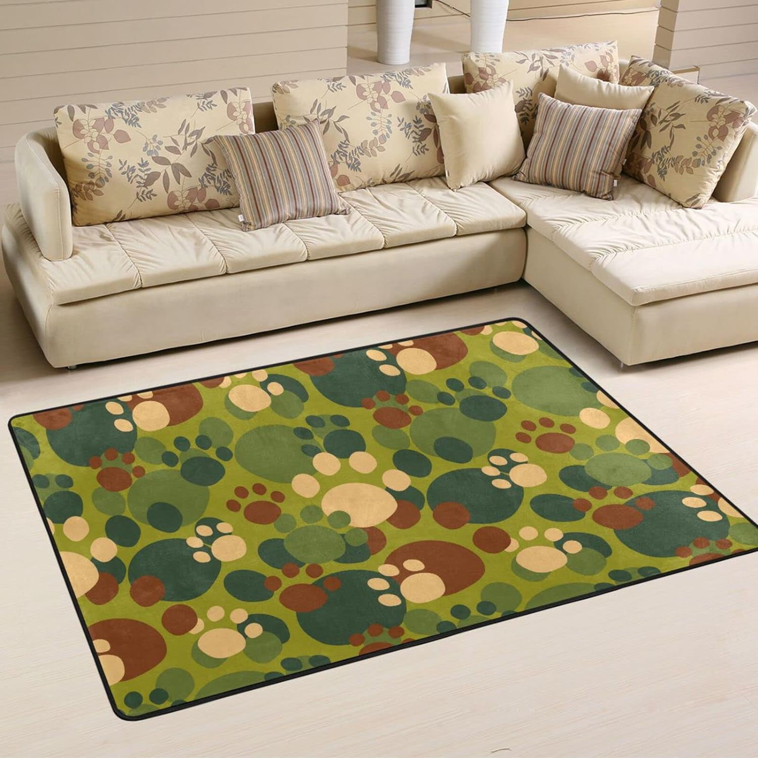 SKYSONIC 72x48in Dog Paw Camouflage Area Rug, Puppy Footprint Floor ...