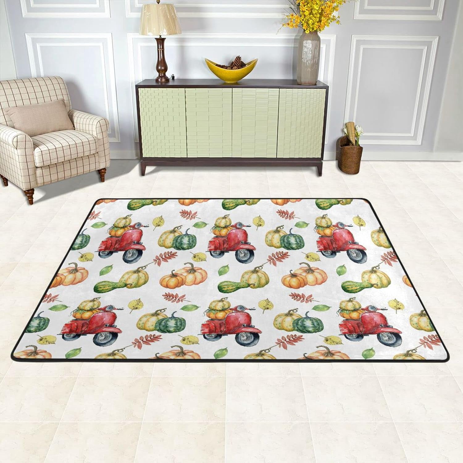 SKYSONIC 72x48in Fall Harvest Motor Pumpkins Area Rug, Thanksgiving Day ...