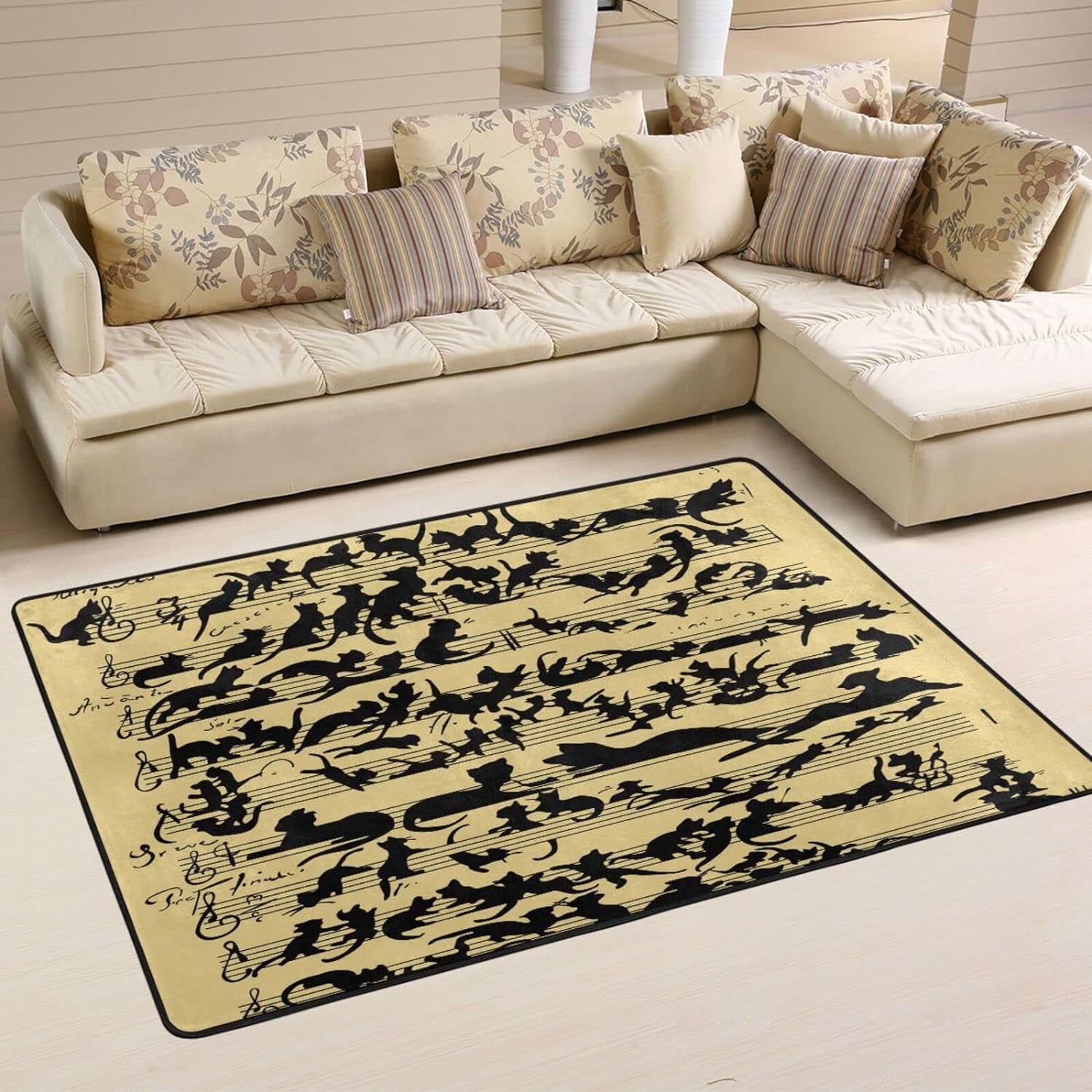 SKYSONIC 72x48in Funny Cat Music Notes Area Rug, Non-Slip Floor Carpet ...