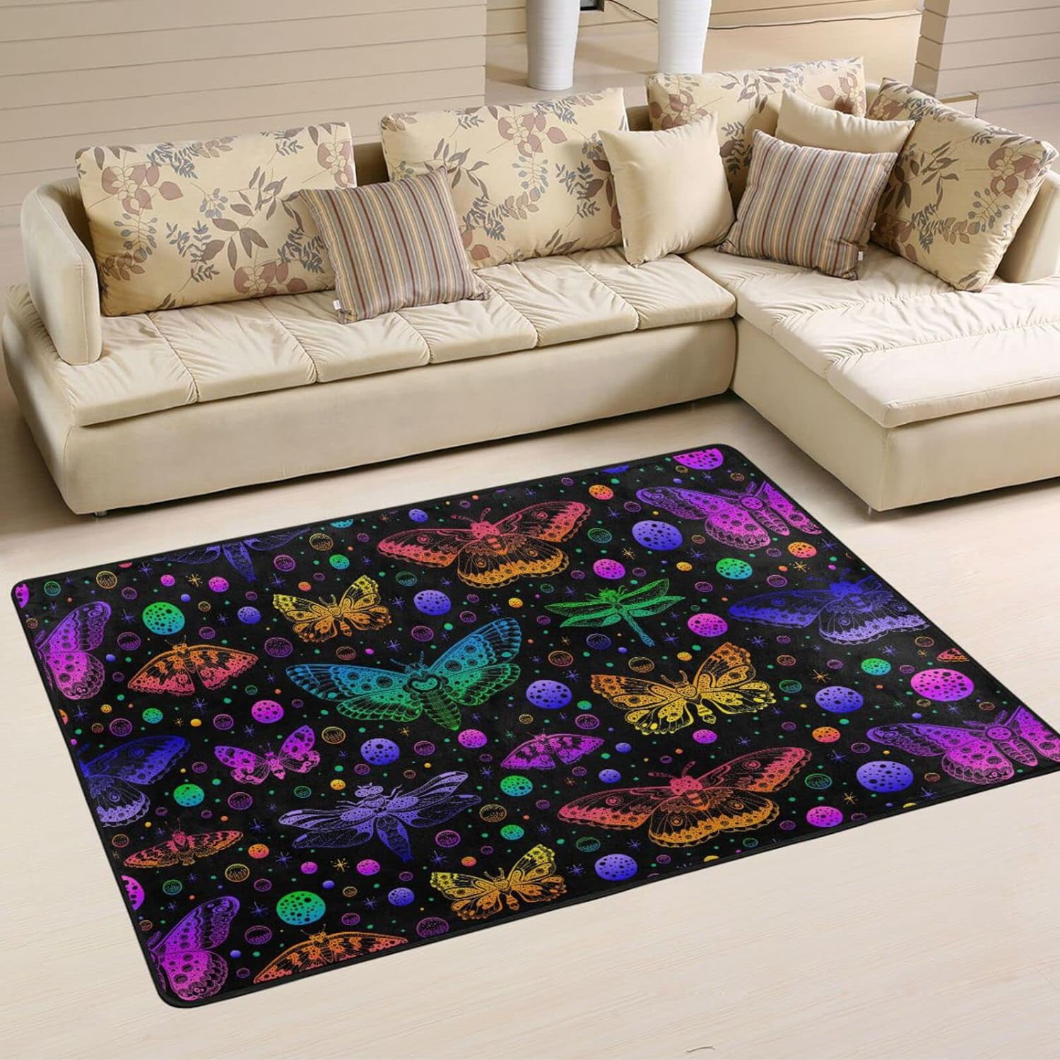SKYSONIC 72x48in Gothic Moth Butterfly Area Rug, Ethnic Insect Non-Slip ...