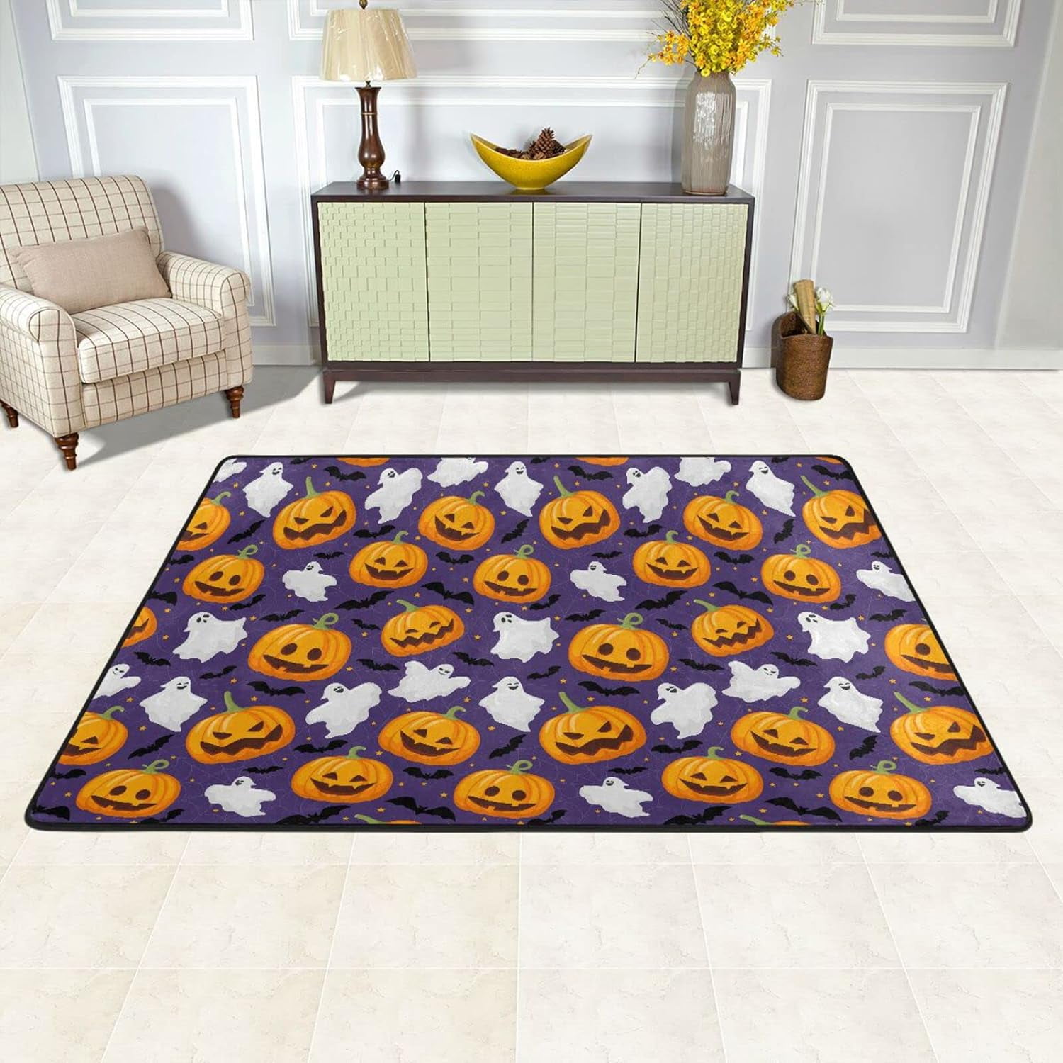 SKYSONIC 72x48in Halloween Ghost Pumpkin Area Rug, Non-Slip Floor ...
