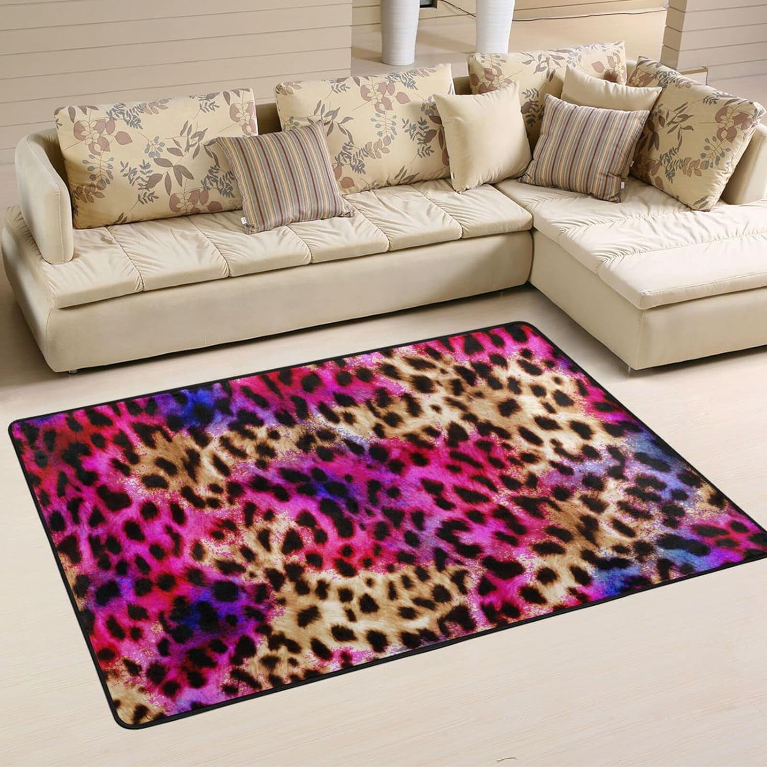 SKYSONIC 72x48in Leopard Skin Abstract Area Rug, Colorful Texture Floor ...