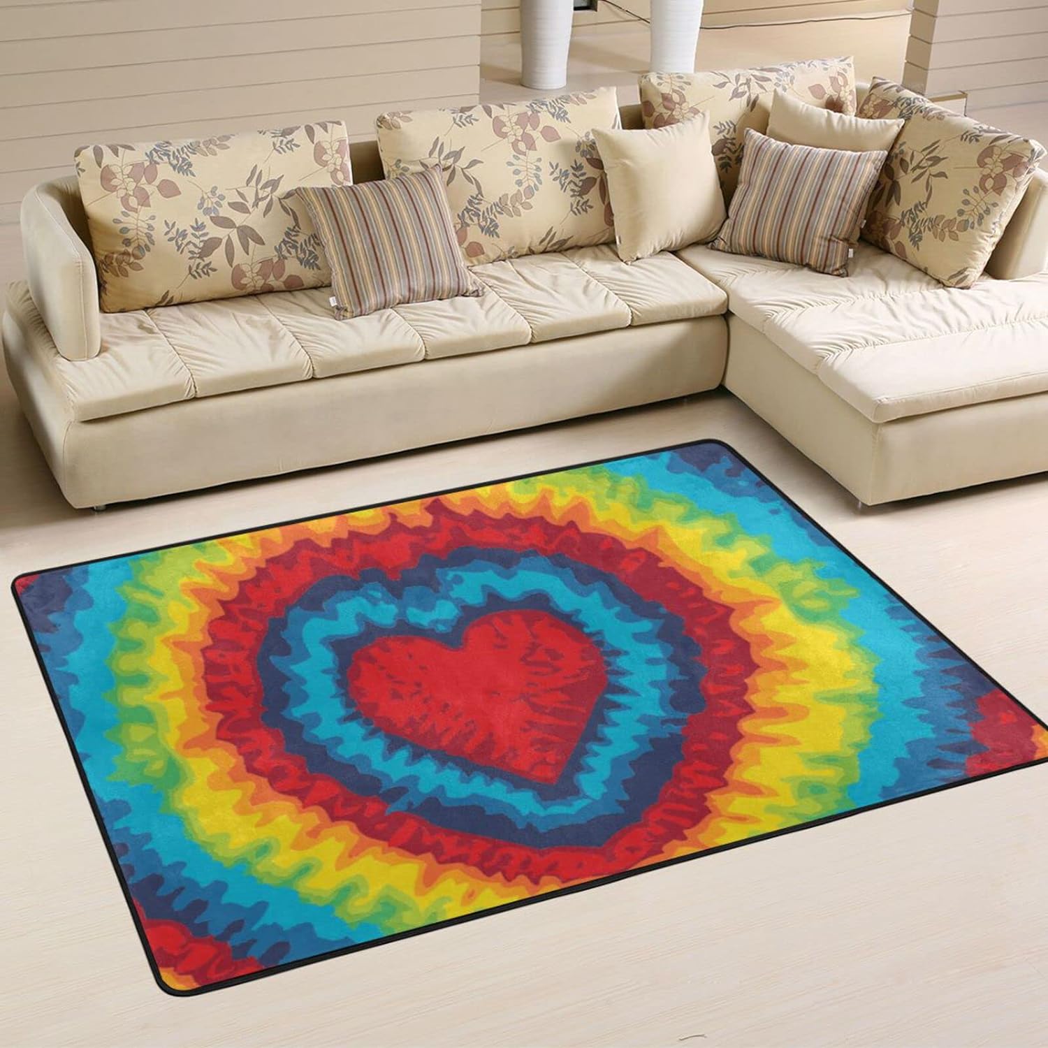 SKYSONIC 72x48in Love Sign Mandala Area Rug, Tie Dye Floor Carpet for ...