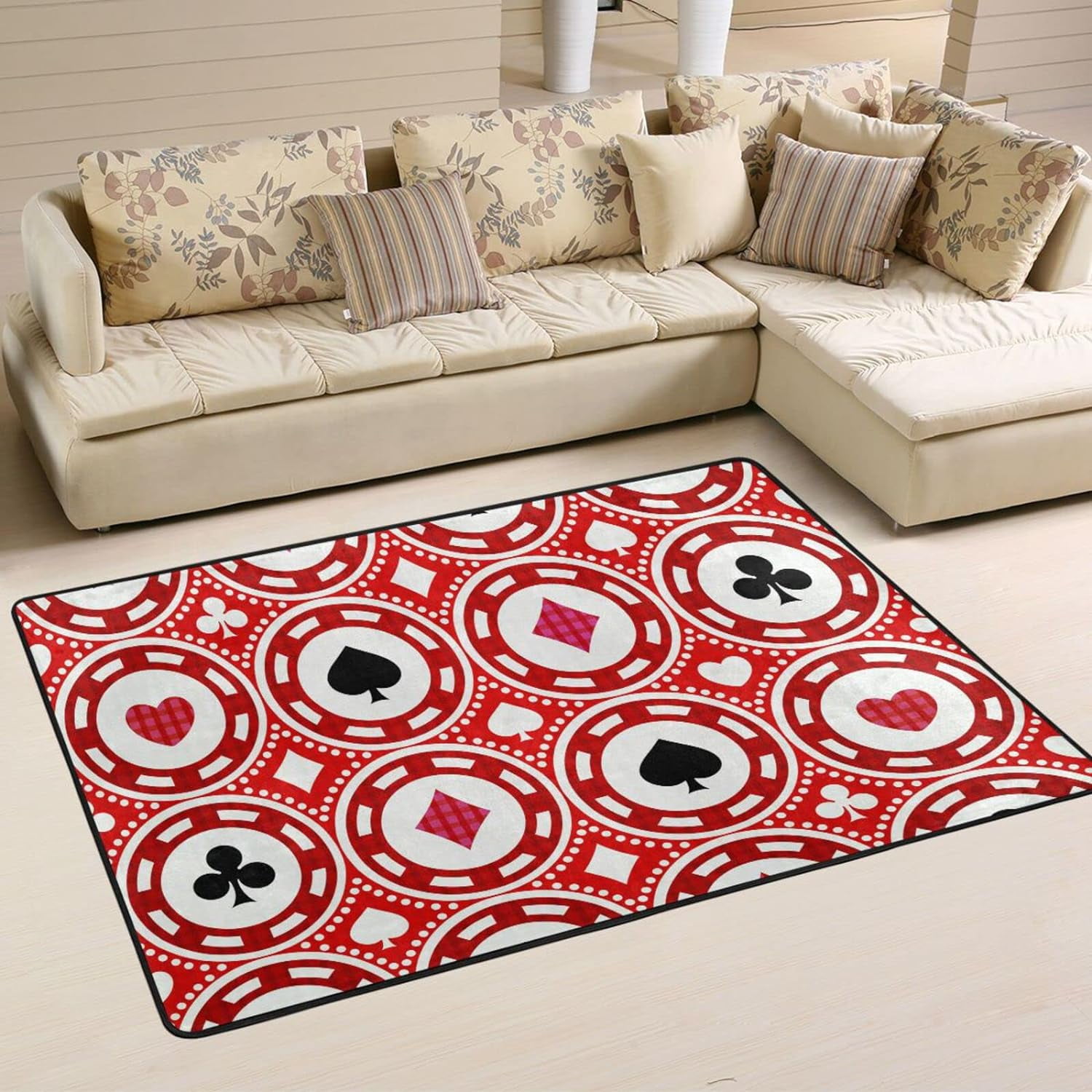 SKYSONIC 72x48in Playing Card Suits Area Rug, Diamond Spades Pattern ...