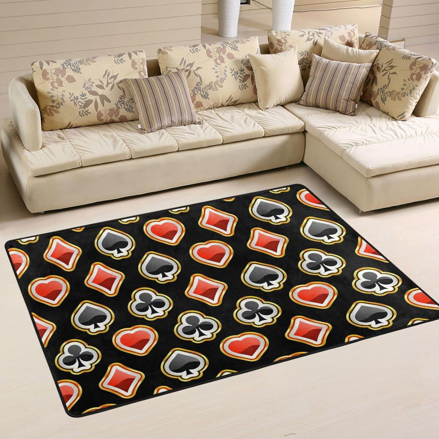 SKYSONIC 72x48in Playing Card Suits Area Rug, Spades Pattern Floor ...