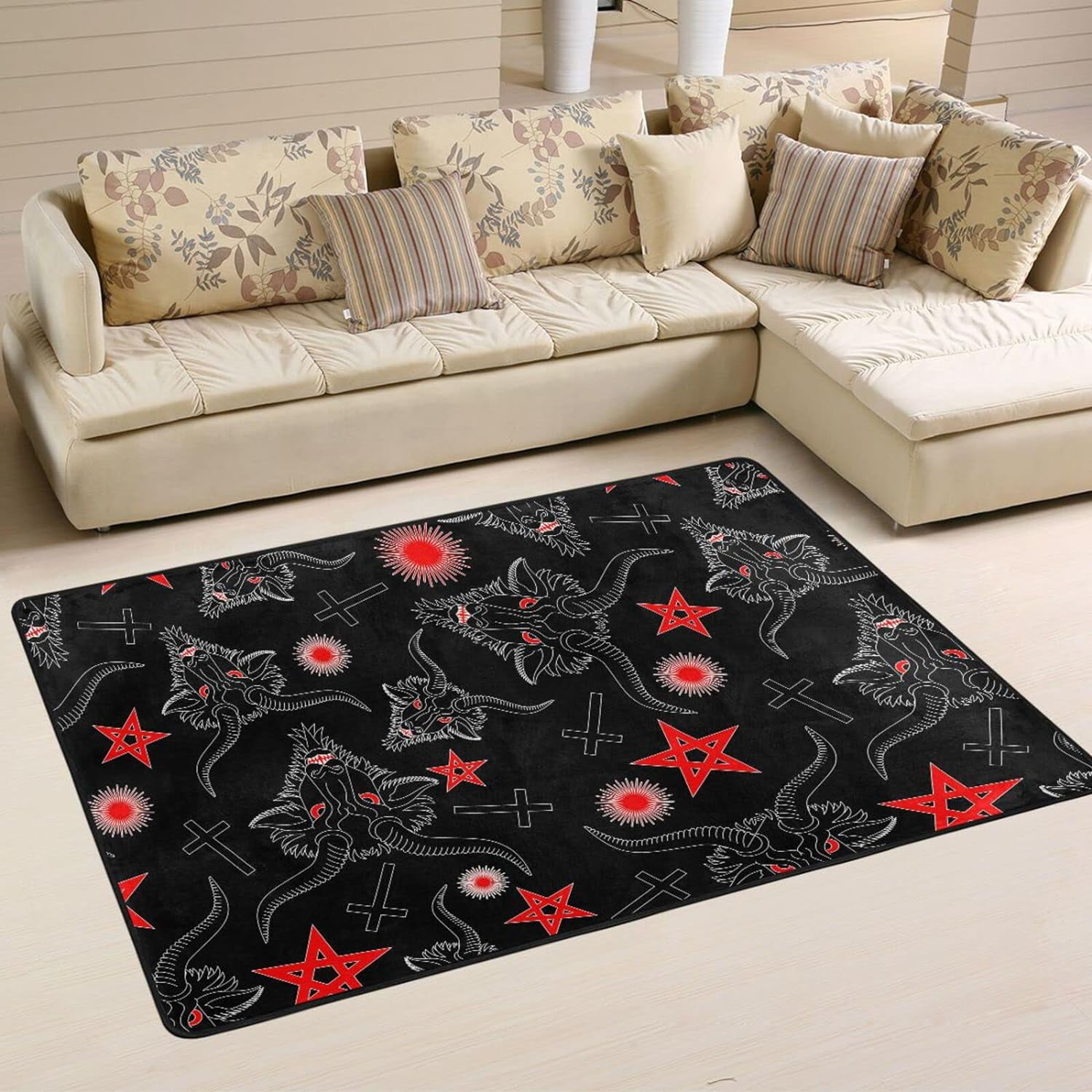 SKYSONIC 72x48in Scary Monster Masks Area Rug, Japanese Style Non-Slip ...
