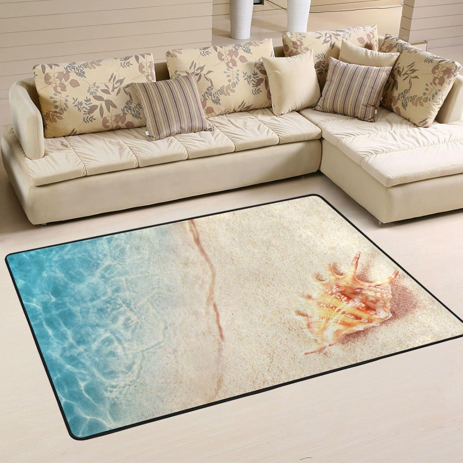SKYSONIC 72x48in Seashell Conch Area Rug, Seaside Beach Non-Slip Floor ...