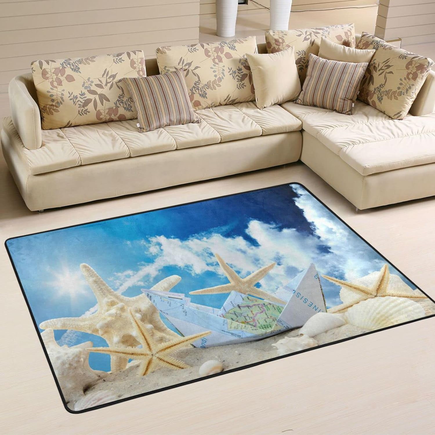 SKYSONIC 72x48in Starfish Origami Paper Boats Area Rug, Summer Beach ...