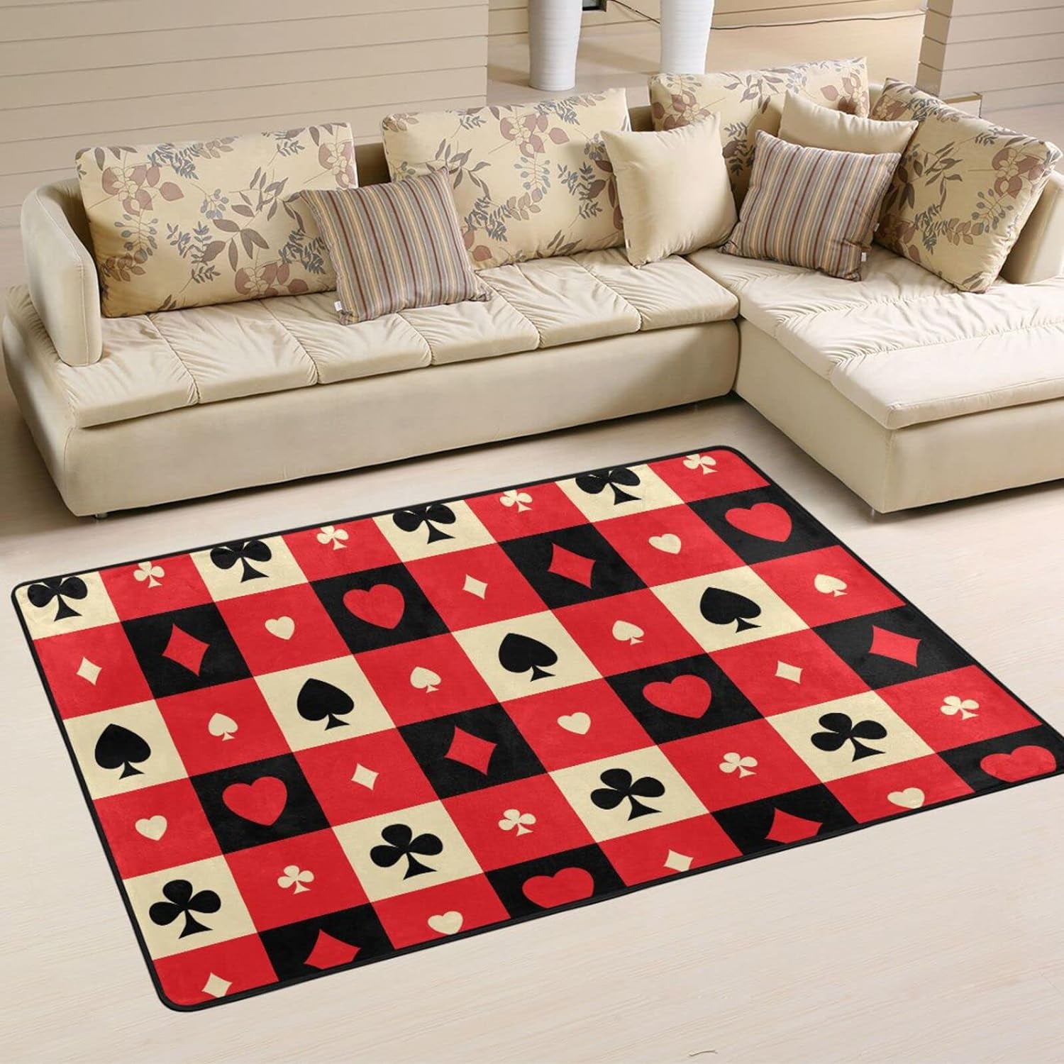 SKYSONIC 72x48in Suits of Playing Cards Area Rug, Plain Style Floor ...