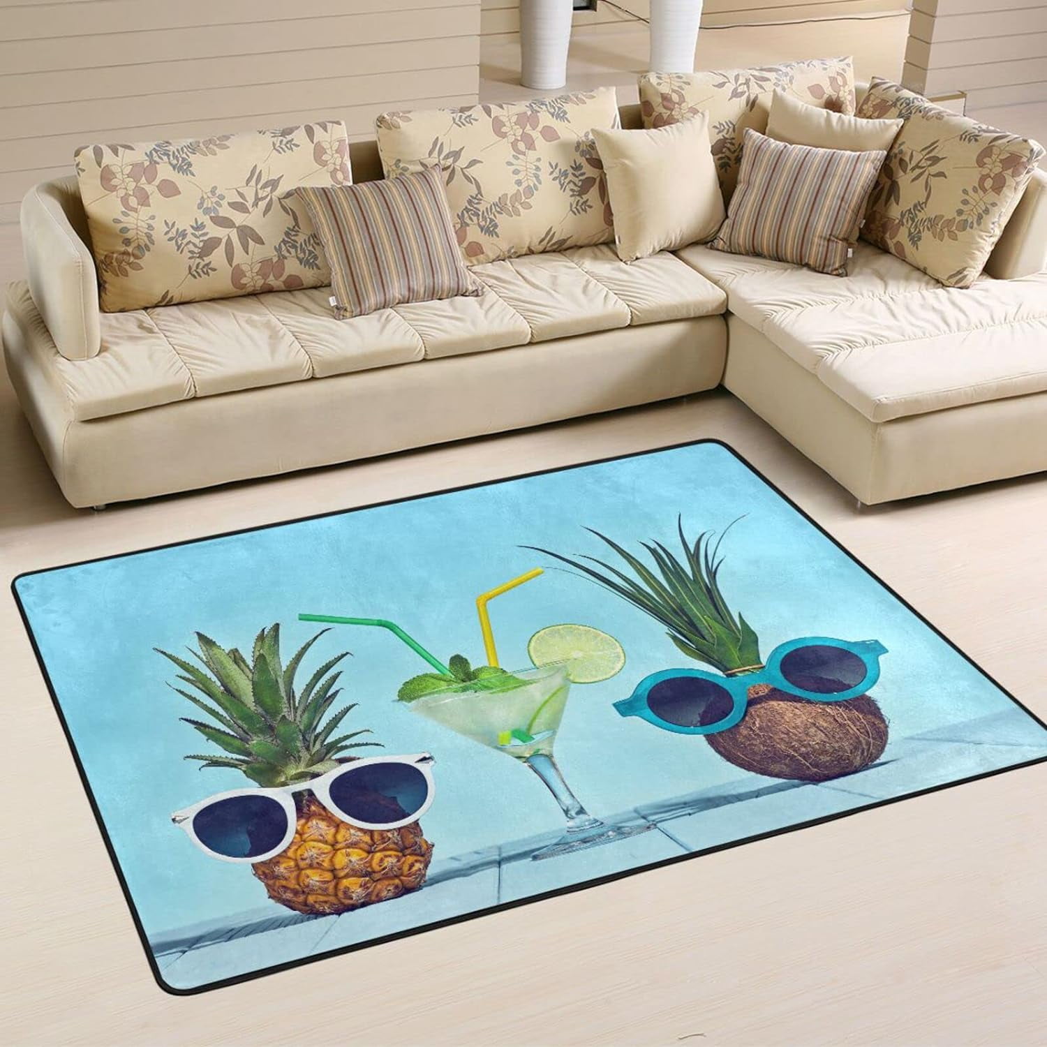 SKYSONIC 72x48in Summer Pineapple Coconut Area Rug, Tropical Fashion on ...