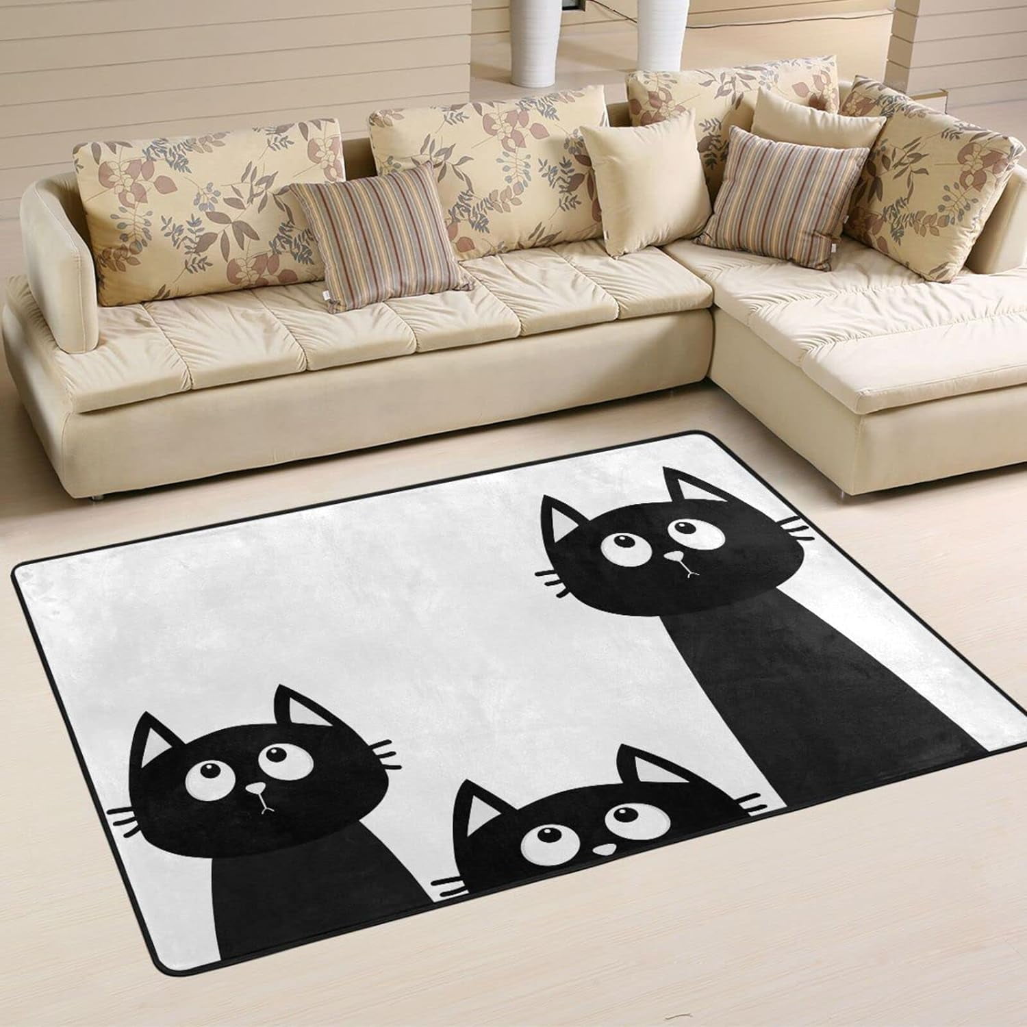 SKYSONIC 72x48in Three Black Cat Area Rug, Funny Kitty Floor Carpet for ...