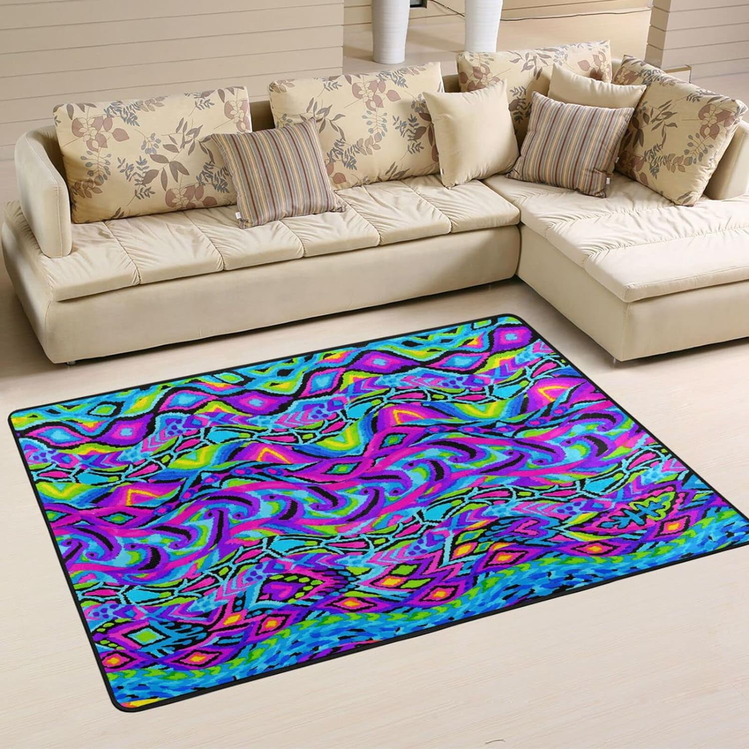 SKYSONIC 72x48in Trippy Tribal Purple Pattern Area Rug, Floor Carpet ...