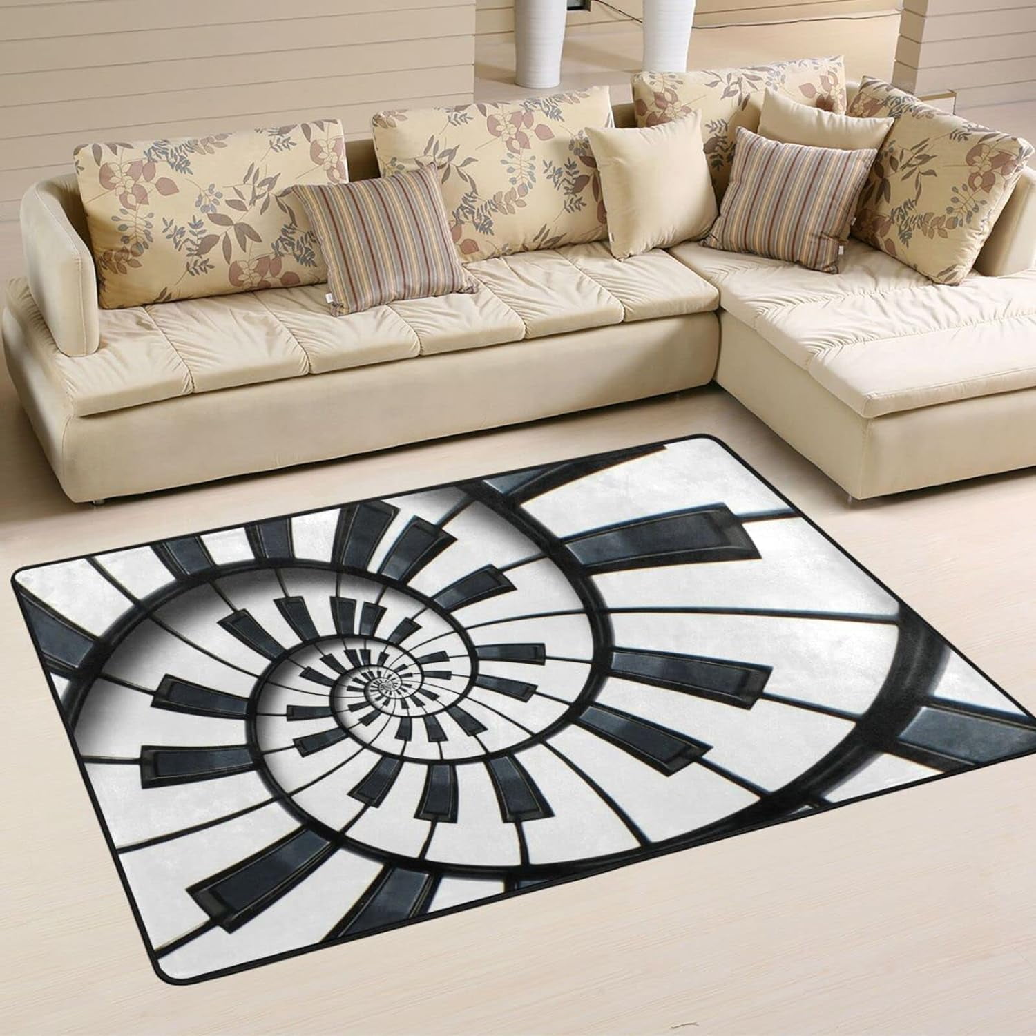 SKYSONIC 72x48in Unusual Stairway Area Rug, Piano Keyboard Spiral Floor ...