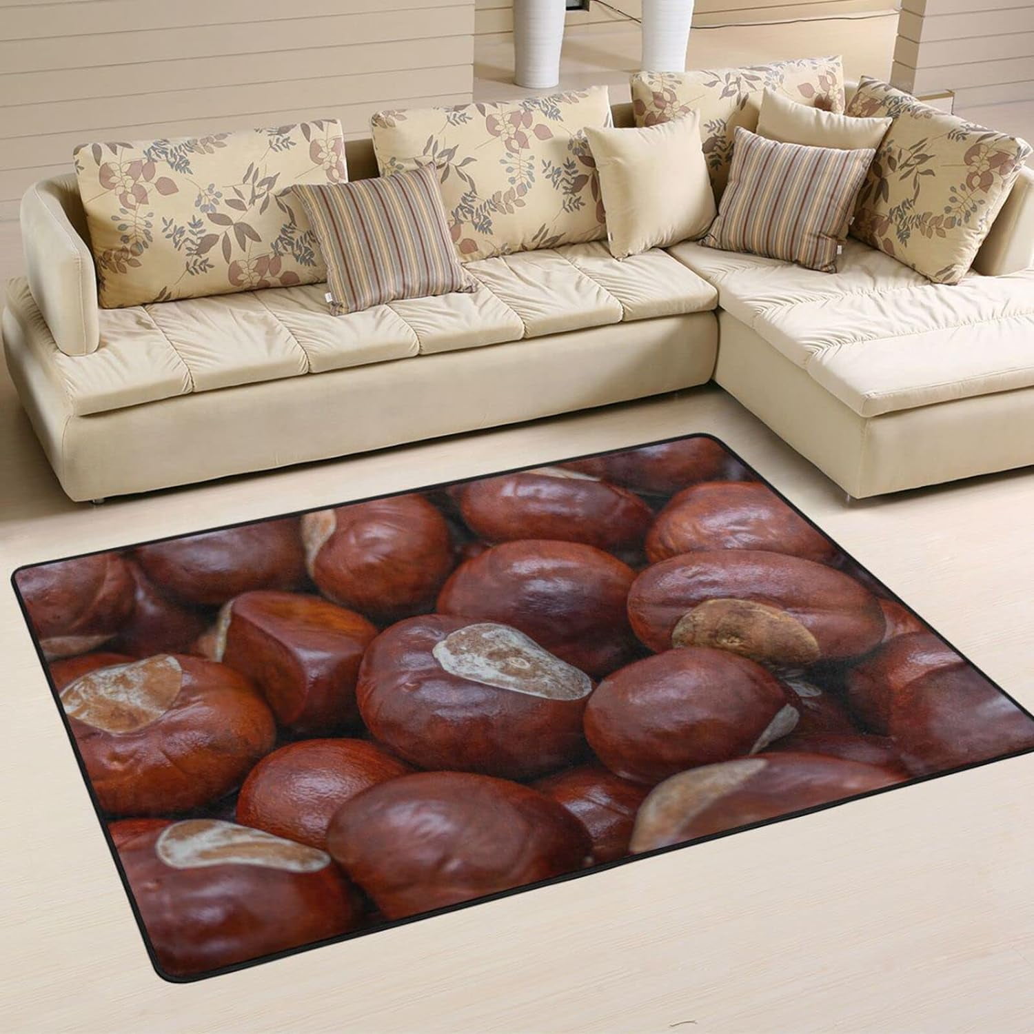 SKYSONIC 72x48in Autumn Chinese Chestnut Area Rug, Non-Slip Floor ...