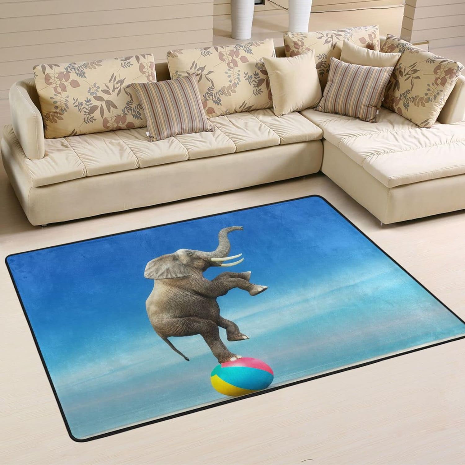 SKYSONIC 72x48in Elephant Beach Ball Area Rug, Summer Seashore Non-Slip ...