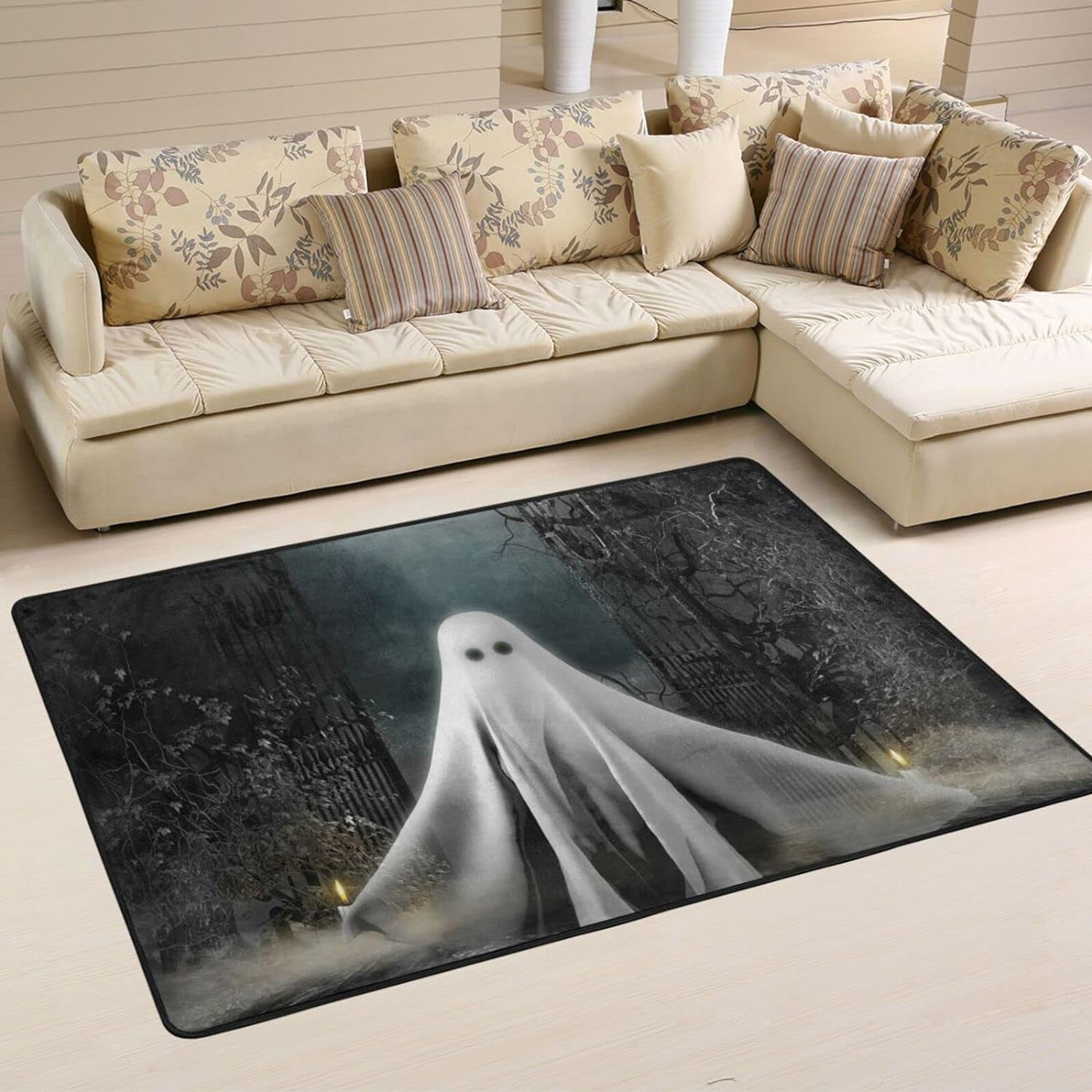 SKYSONIC 72x48in Horrible Ghost Halloween Area Rug, Full Moon Non-Slip ...