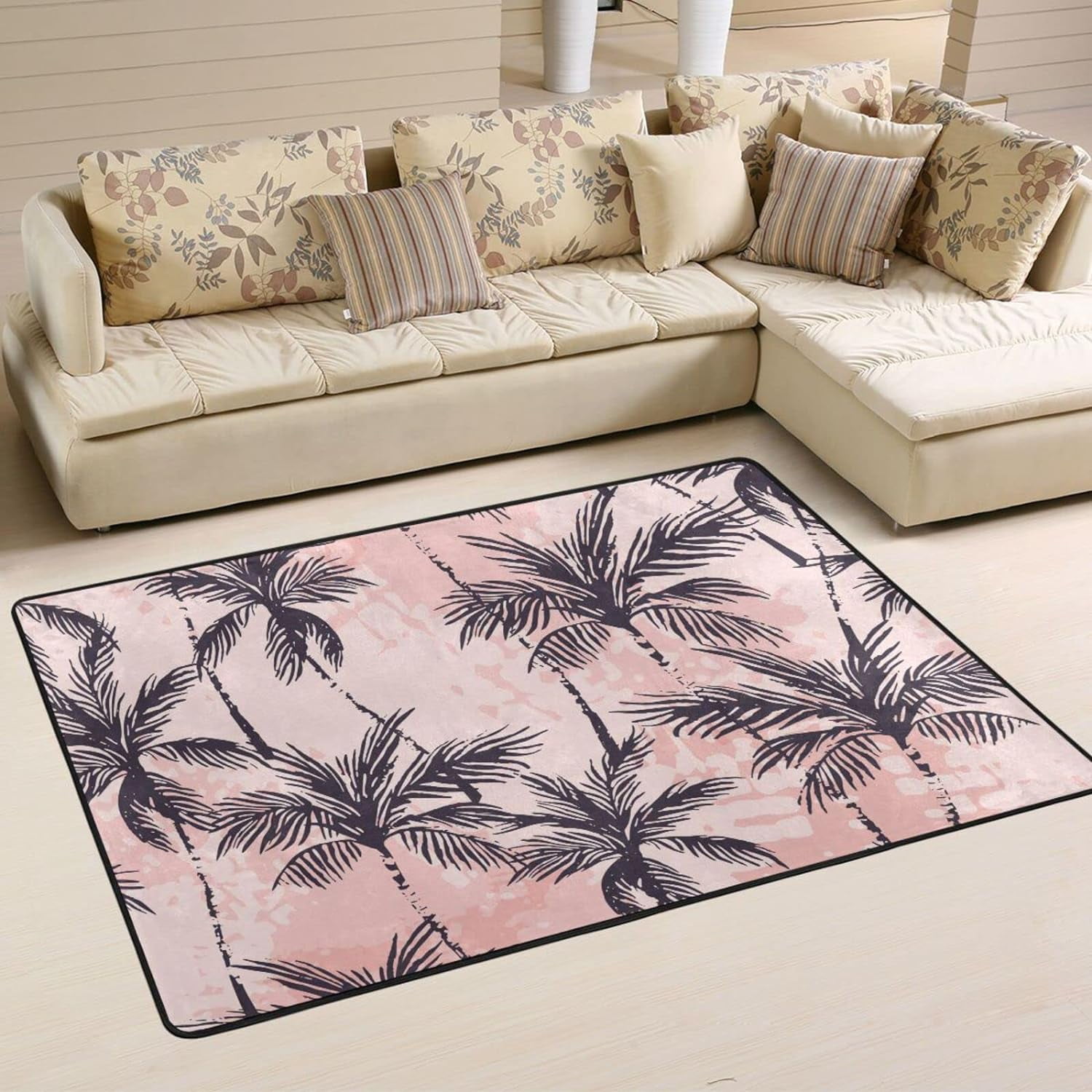 SKYSONIC 72x48in Tropical Palm Trees Area Rug, Vintage Tropical Trees ...