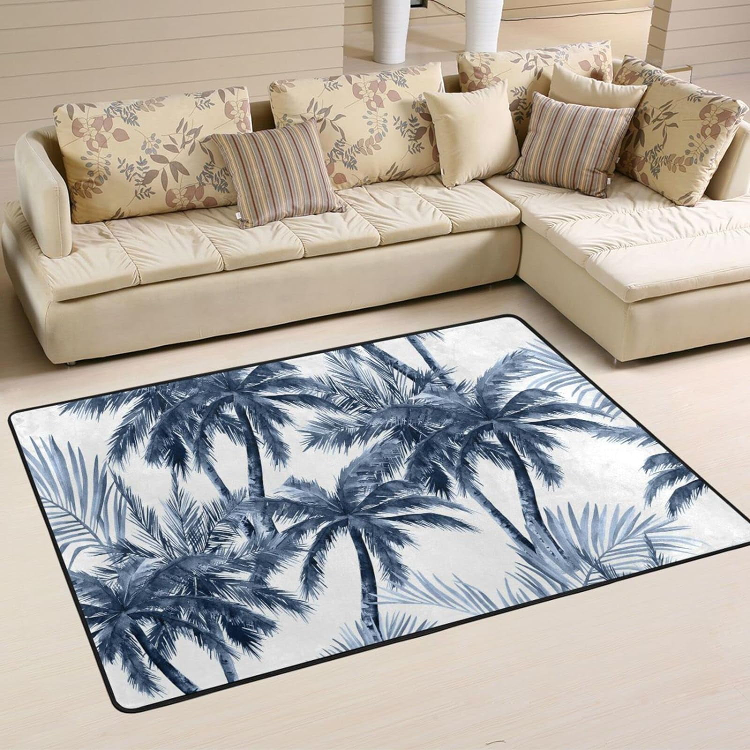 SKYSONIC 72x48in Tropical Palm Trees Area Rug, Watercolor Summer Non ...