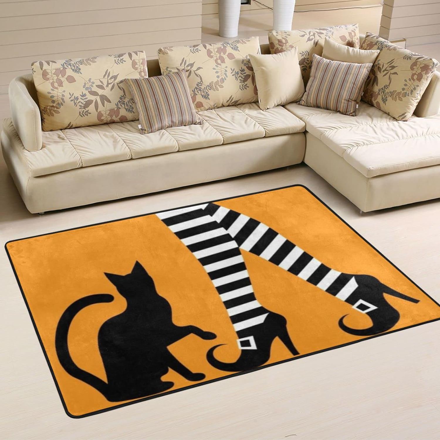 SKYSONIC 72x48in Witch Legs Area Rug, Black Cat Non-Slip Floor Carpet ...