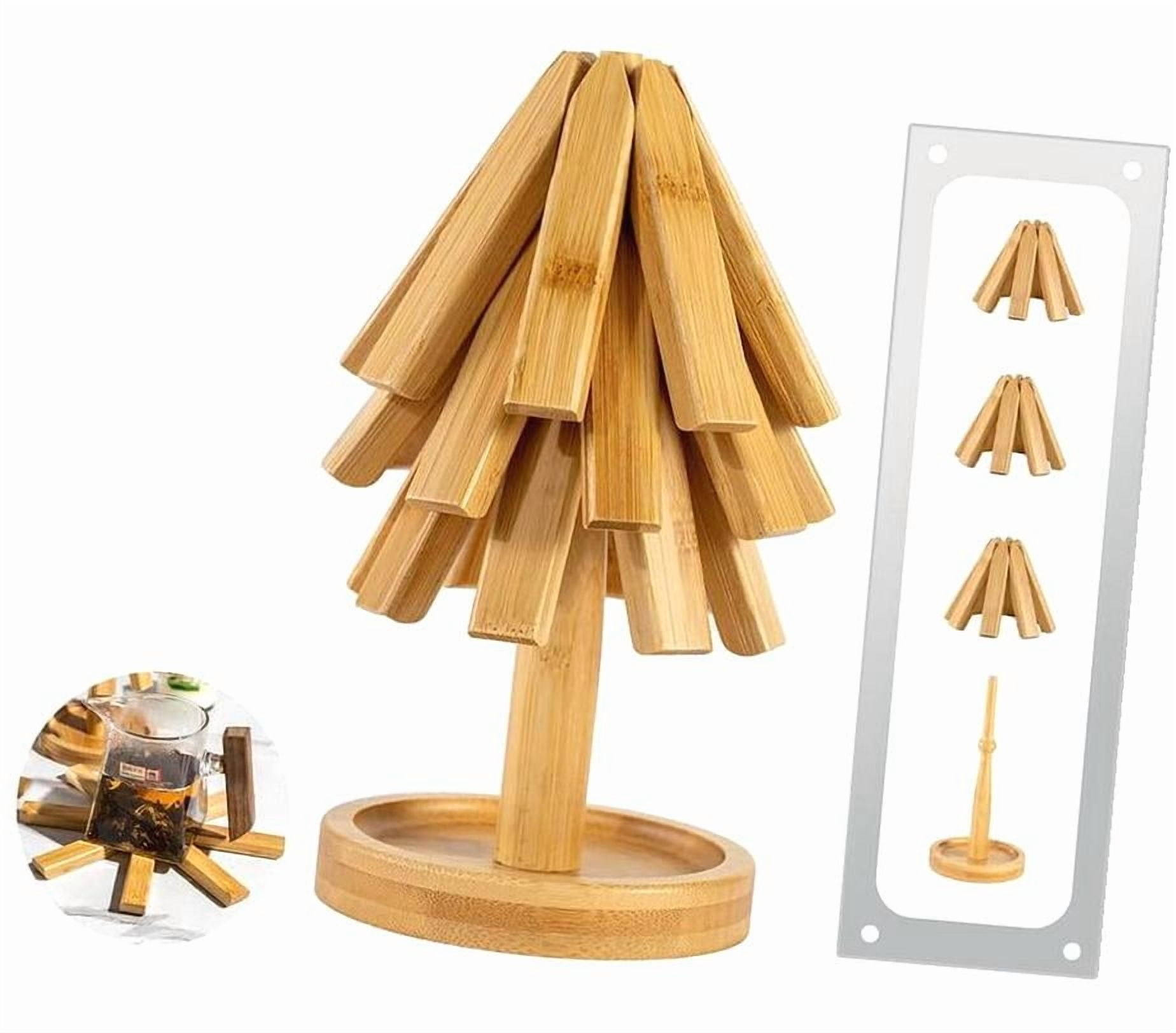 SKYSONIC 8" Tree Trivets Set with Mini Tray (3 Trivets+1 Stand), Heat ...