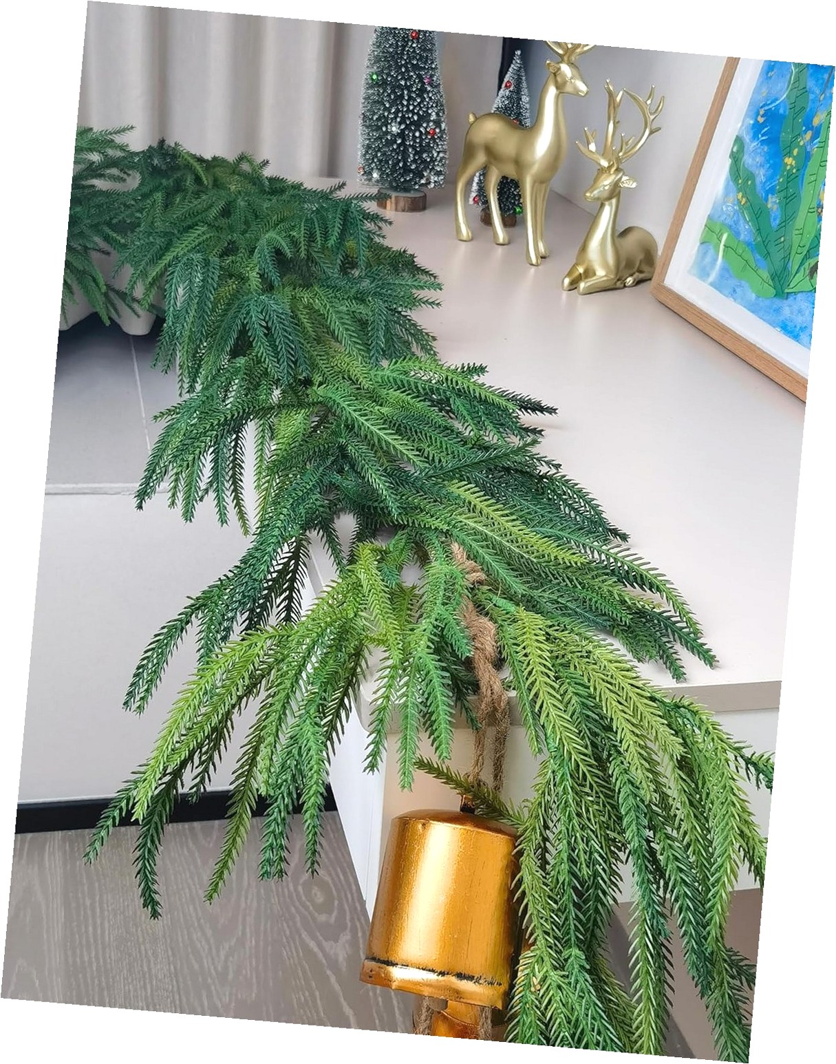 SKYSONIC 9 Ft Extra Full Christmas Garland Touch Norfolk Pine Garland ...